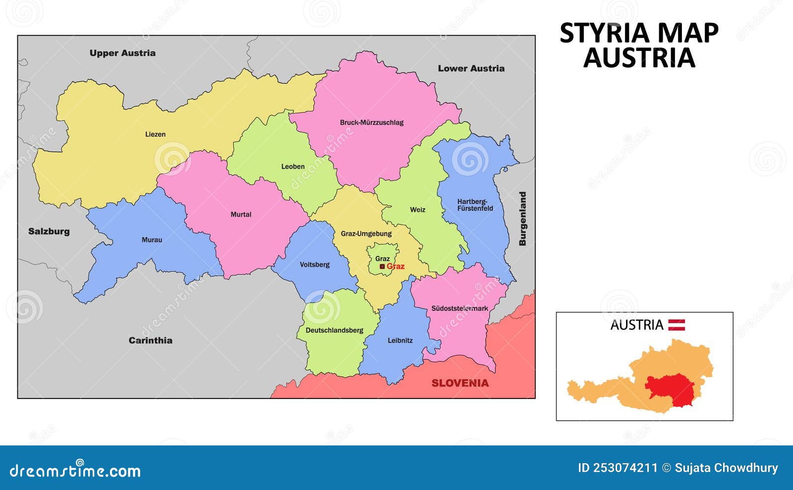 Styria Map. State and District Map of Styria Stock Vector ...