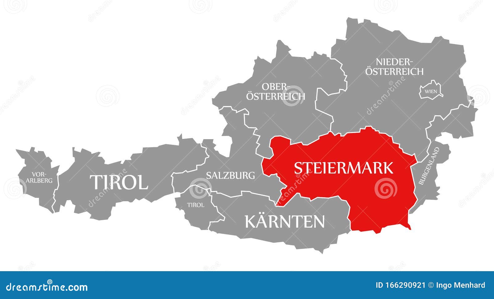 Styria Red Highlighted in Map of Austria Stock Illustration ...