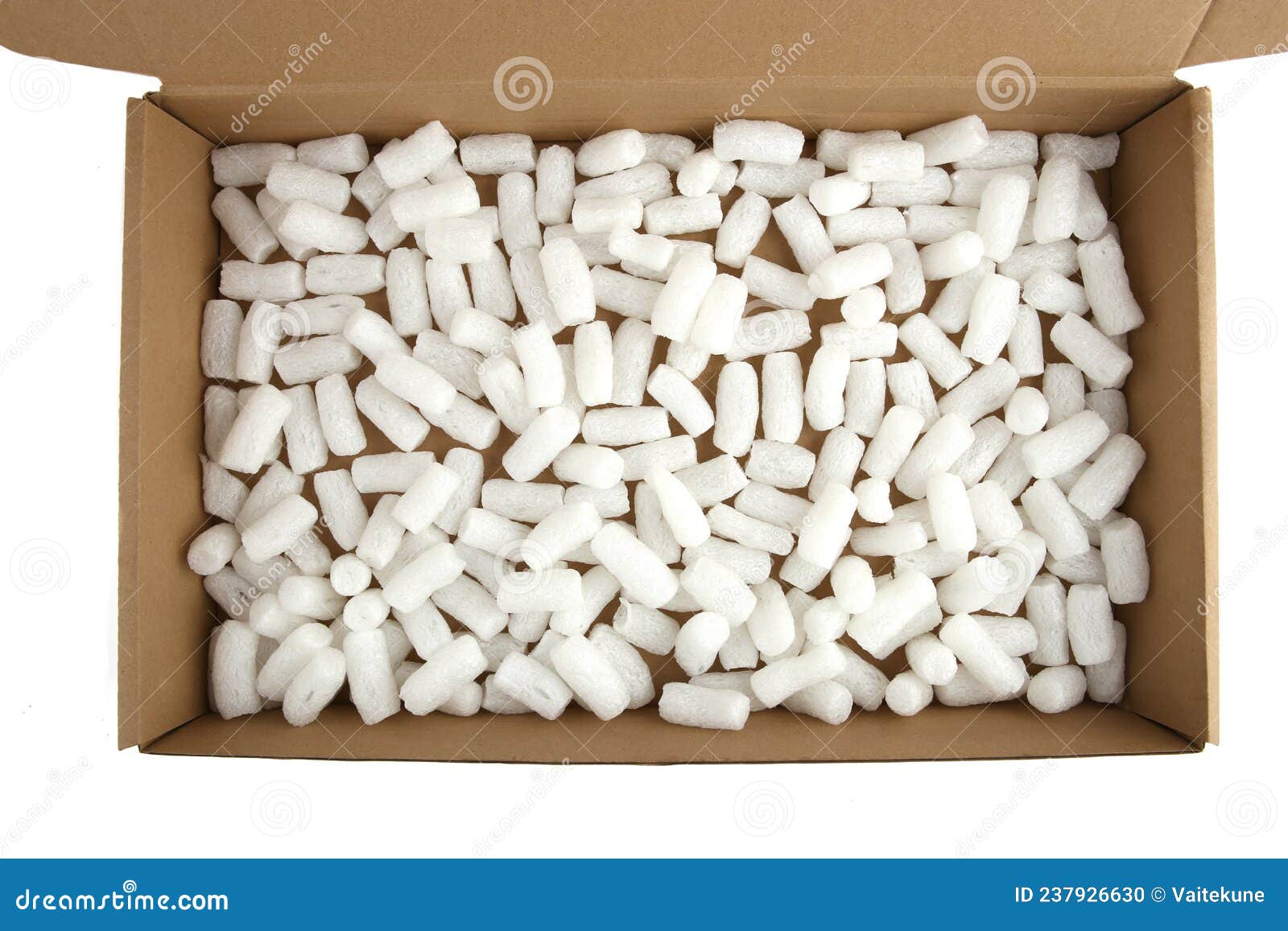 Styrofoam Packing Peanuts in Cardboard Box Isolated in on White ...