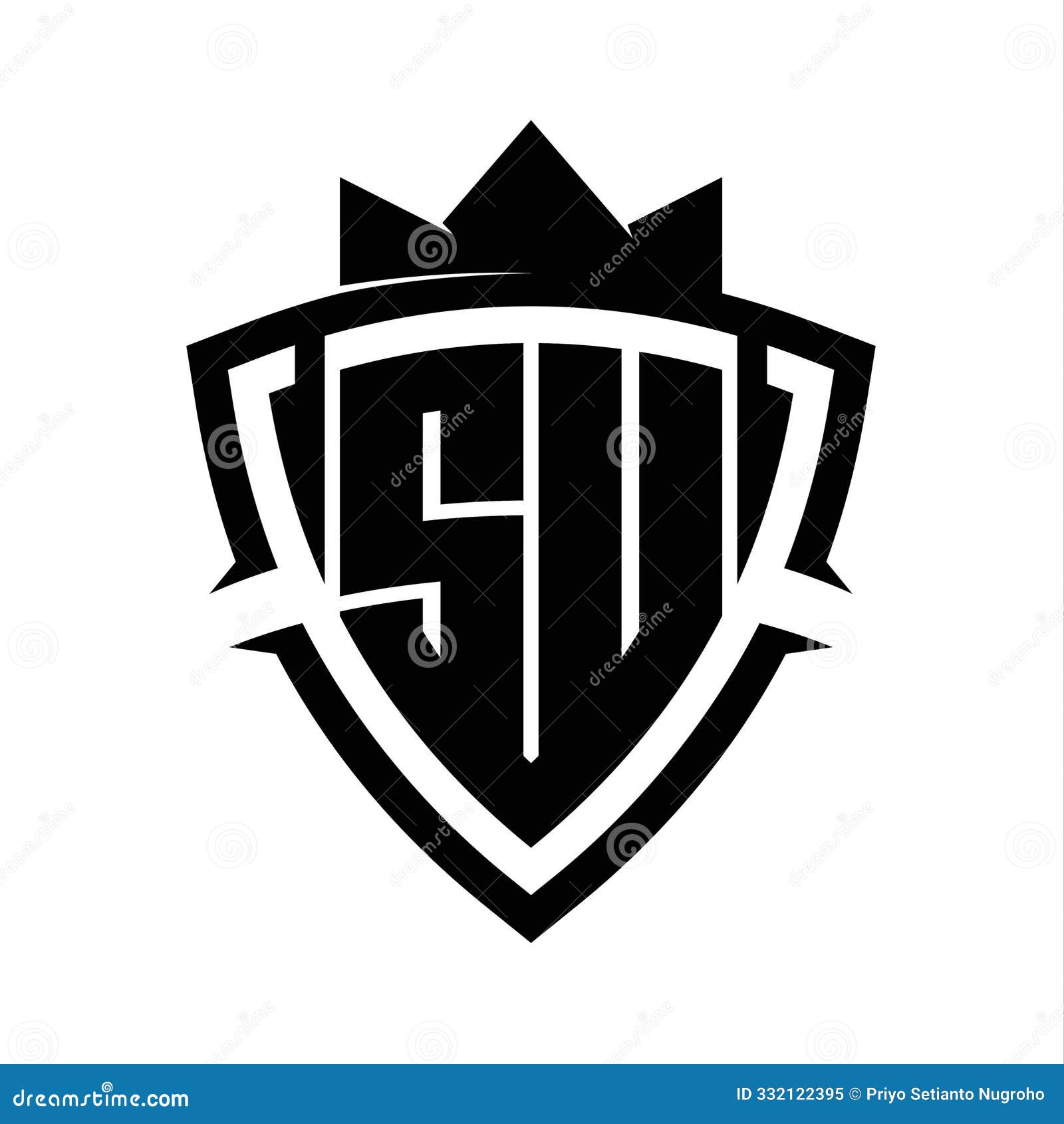 SU Letter Bold Monogram Triangle Curve Shield Shape with Crown Black ...