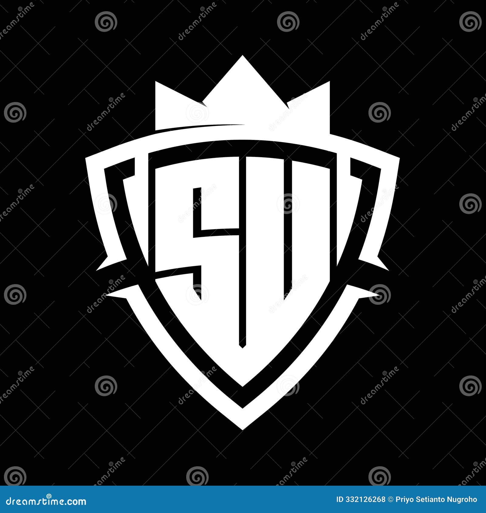SU Letter Monogram with Triangle Curve Shield Shape with Crown White ...