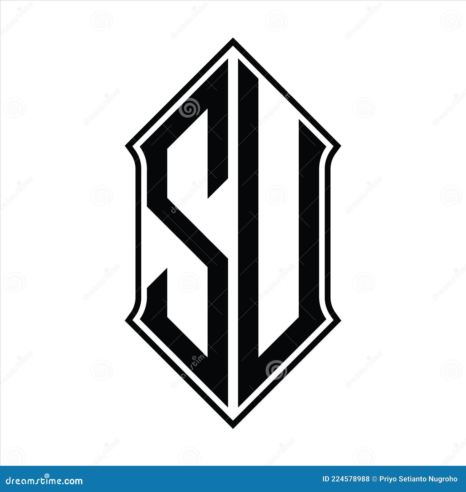 SU Logo Monogram with Shieldshape and Outline Design Template Vector ...