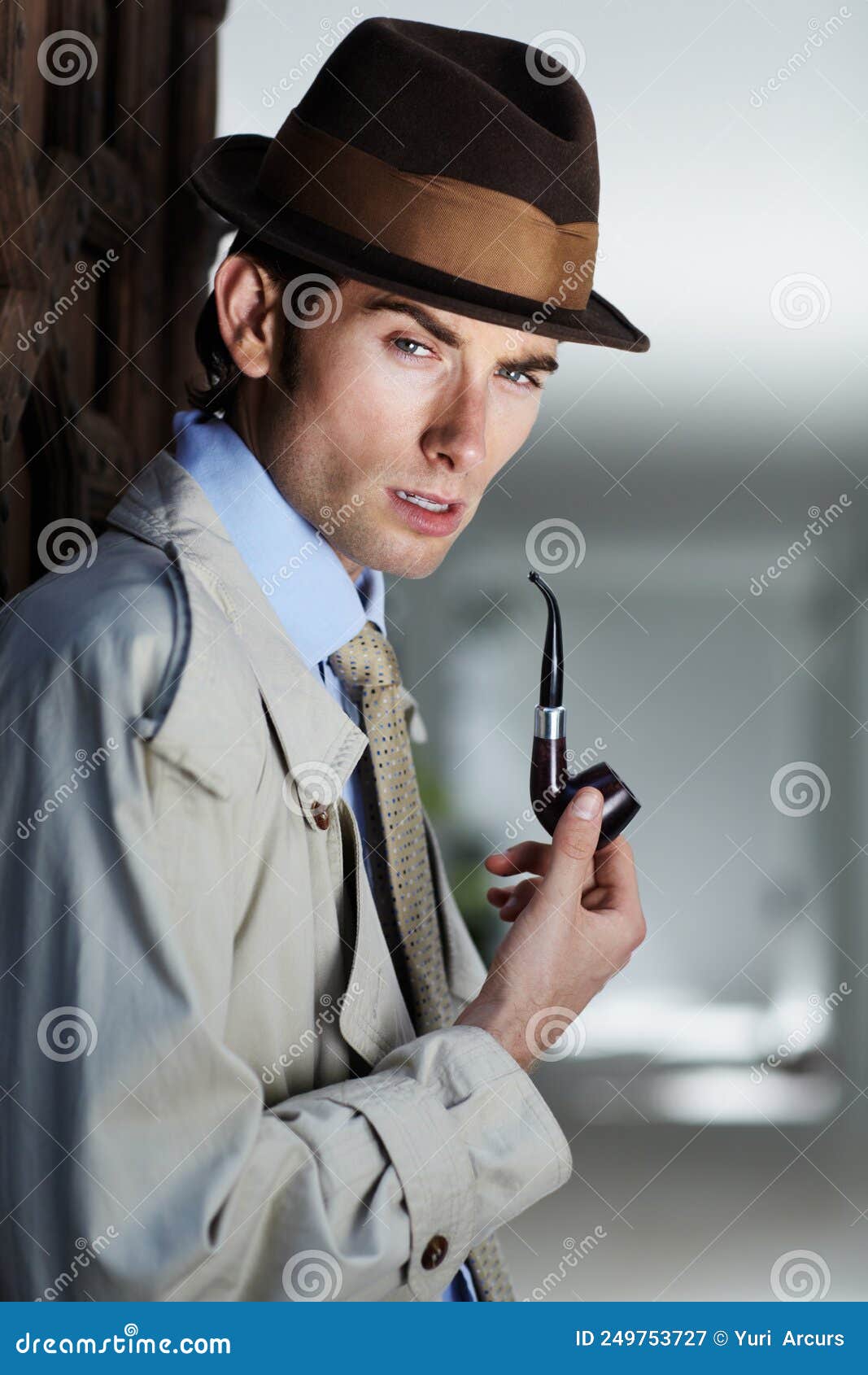 Suave Super Sleuth. Thoughtful Private Investigator Smoking His Pipe ...