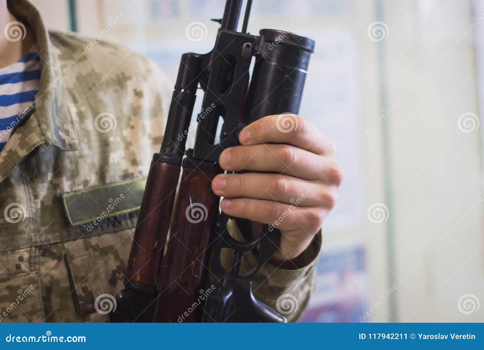 Sub Machine Gun on the Table in the Interior Gunsmith. Stock Image ...