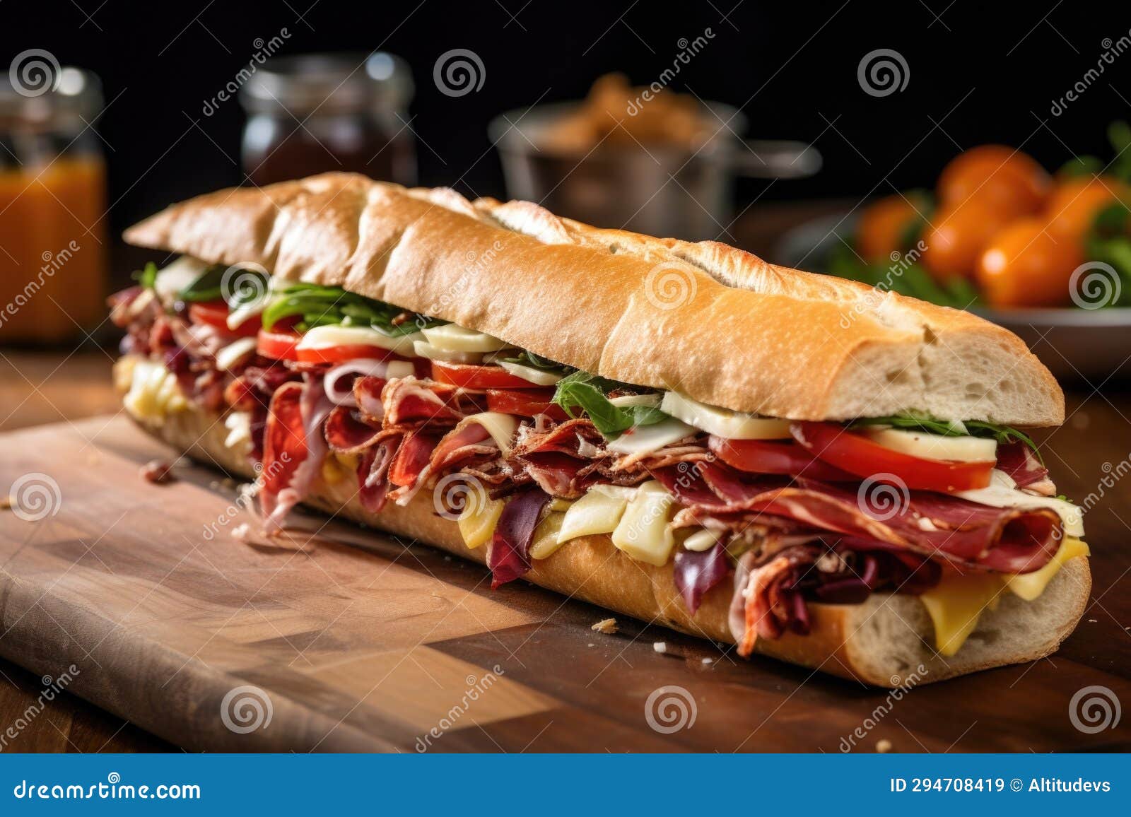 A Sub Sandwich Filled with Various Meats and Cheese Stock Image - Image ...