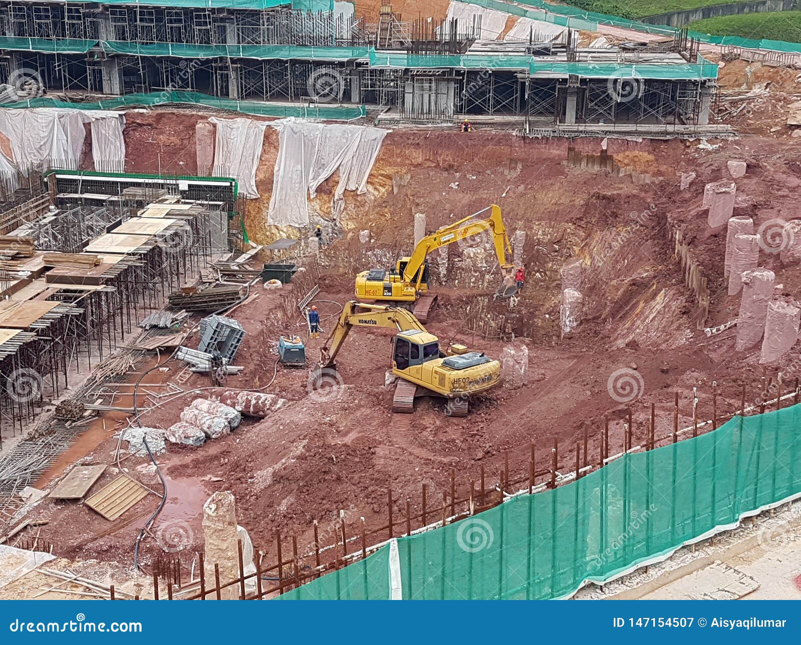 Sub-structure Foundation Works at the Construction Site. Editorial ...