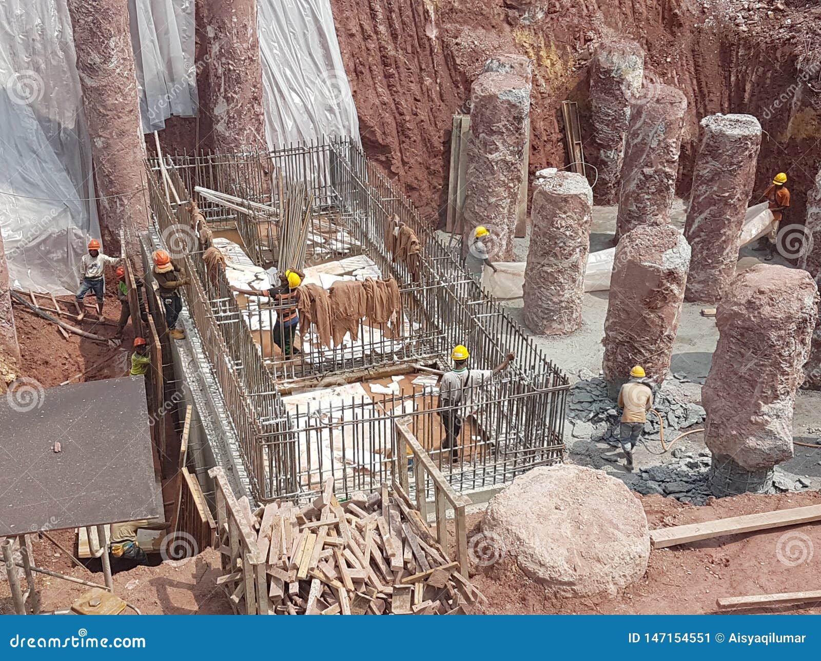 Sub-structure Foundation Works at the Construction Site. Editorial ...