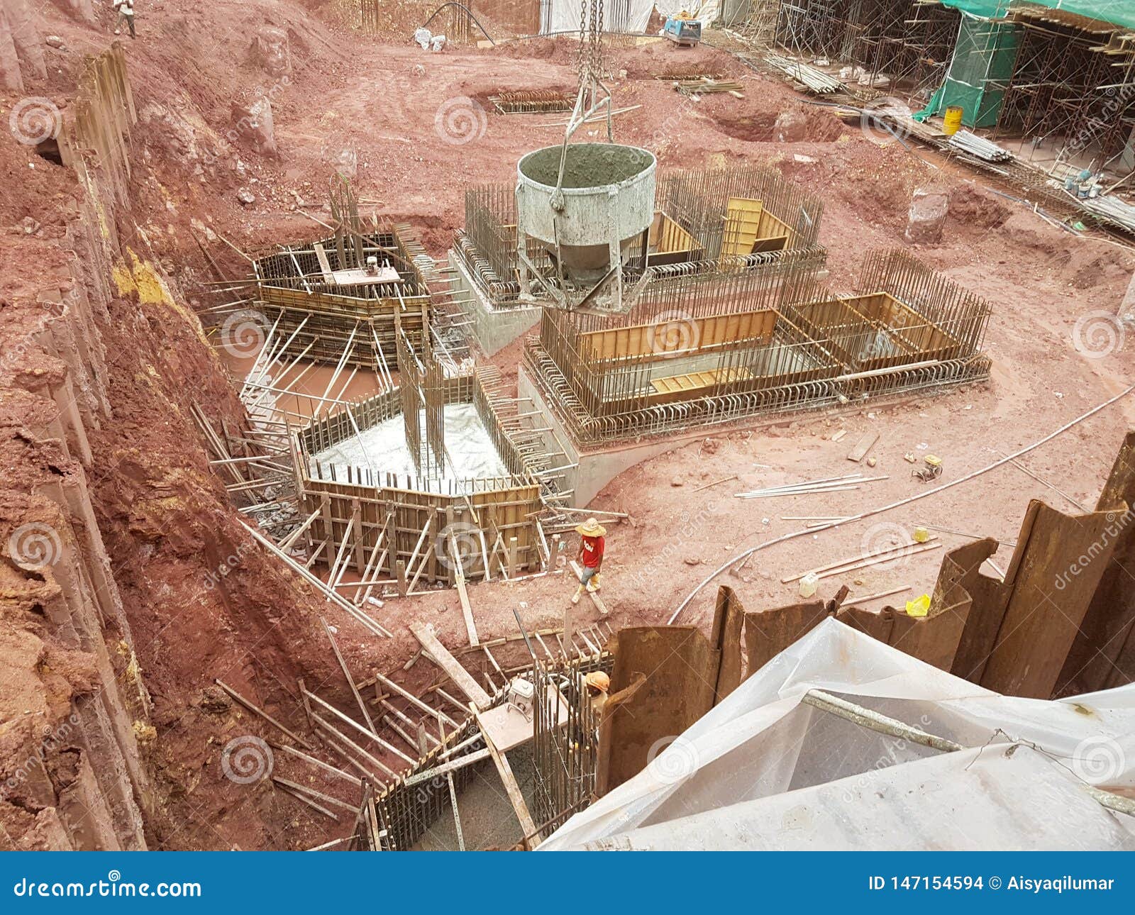 Sub-structure Foundation Works at the Construction Site. Editorial ...