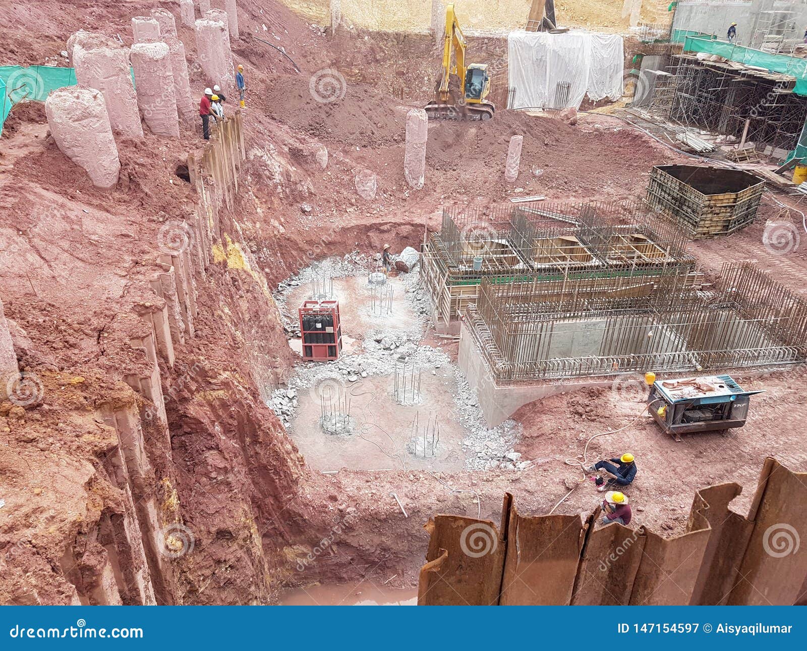 Sub-structure Foundation Works at the Construction Site. Editorial ...