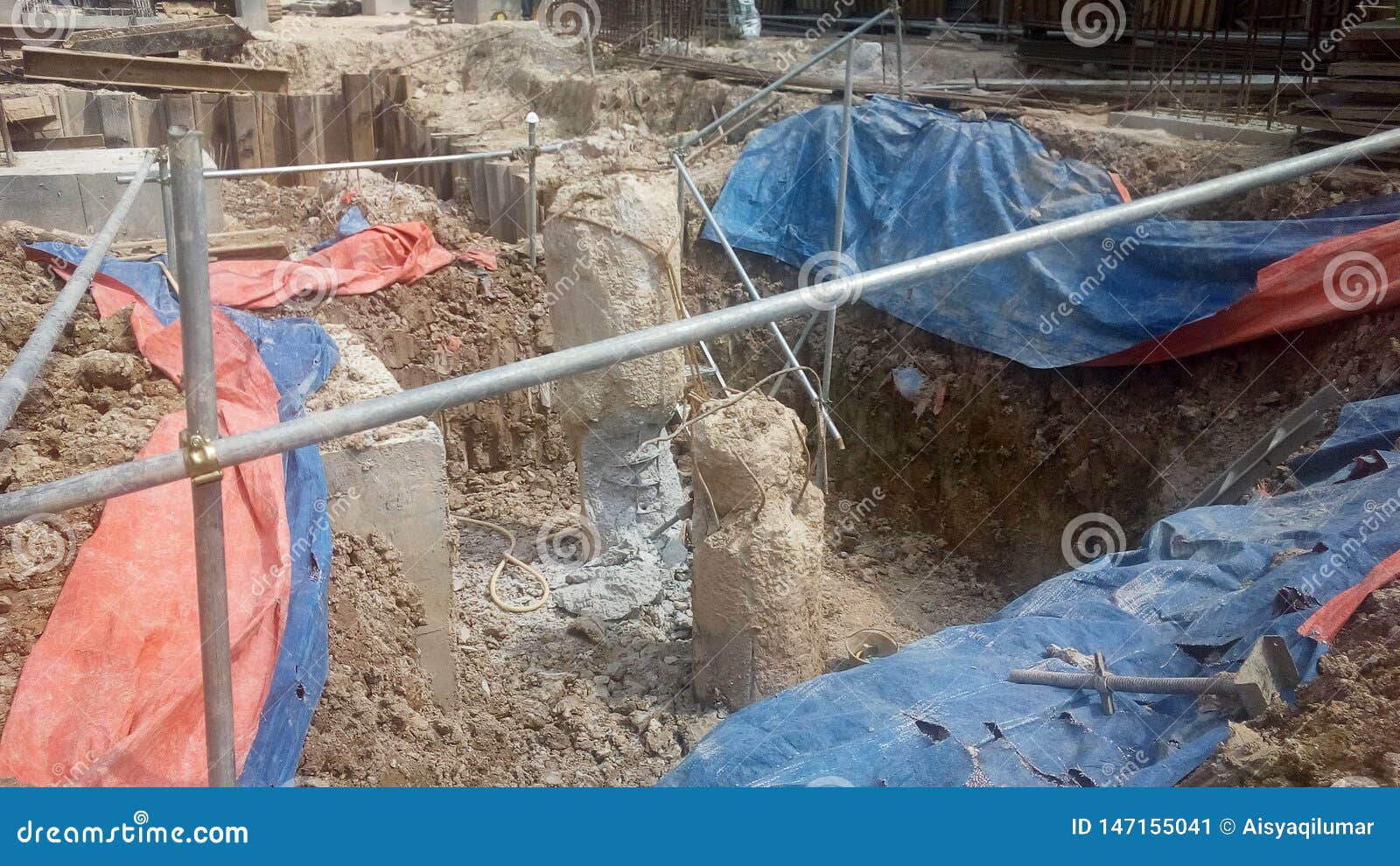 Sub-structure Foundation Works at the Construction Site. Editorial ...