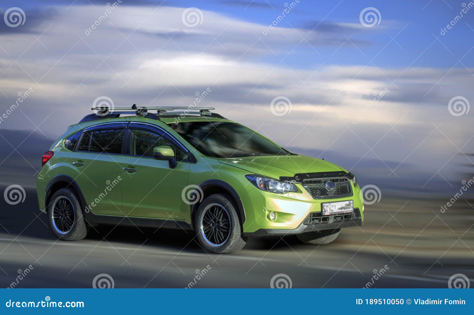 Subaru green car. stock photo. Image of carr, blurry - 189510050