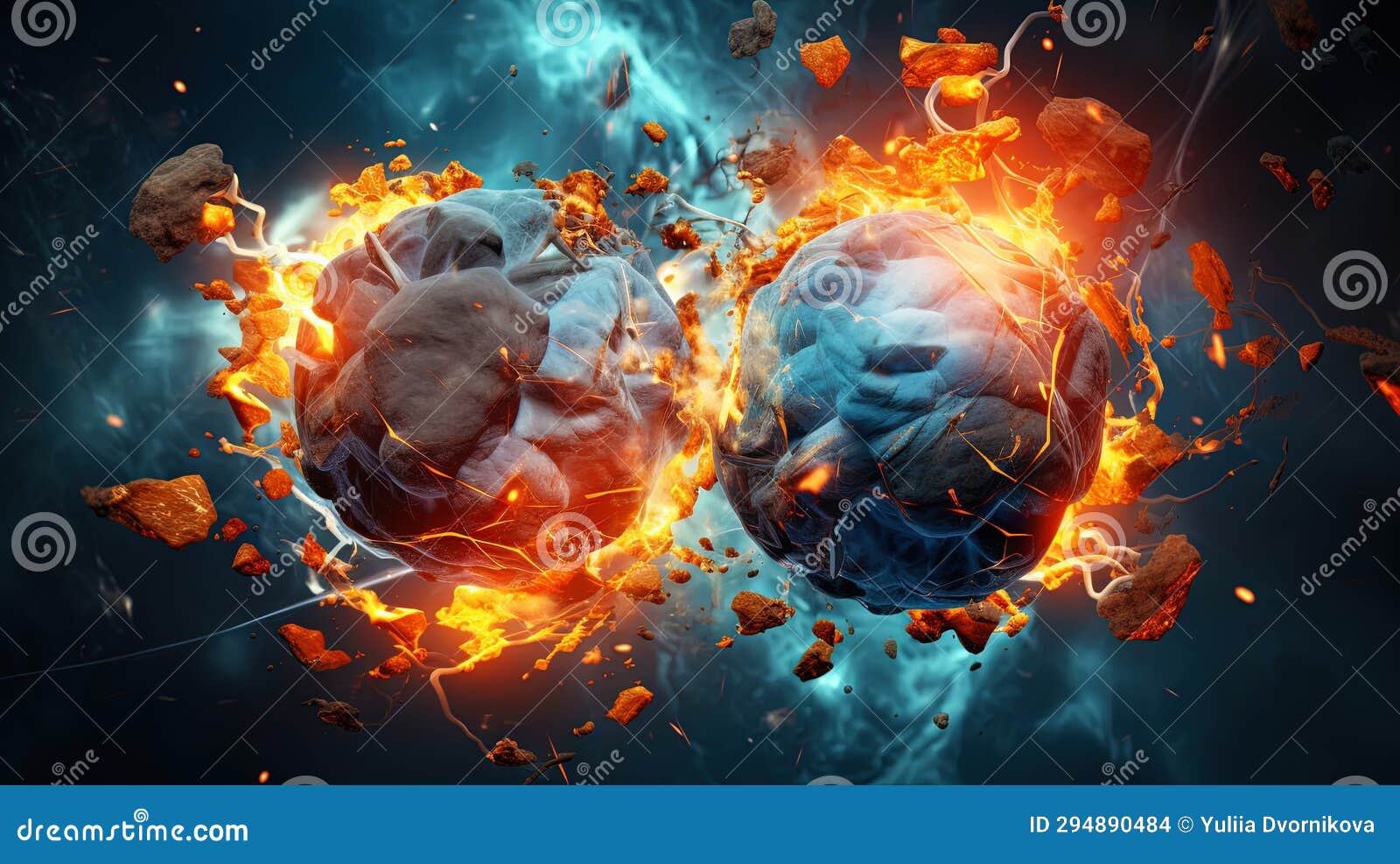 Subatomic Proton Particle Collision. Nuclear Fusion Concept Stock Photo ...