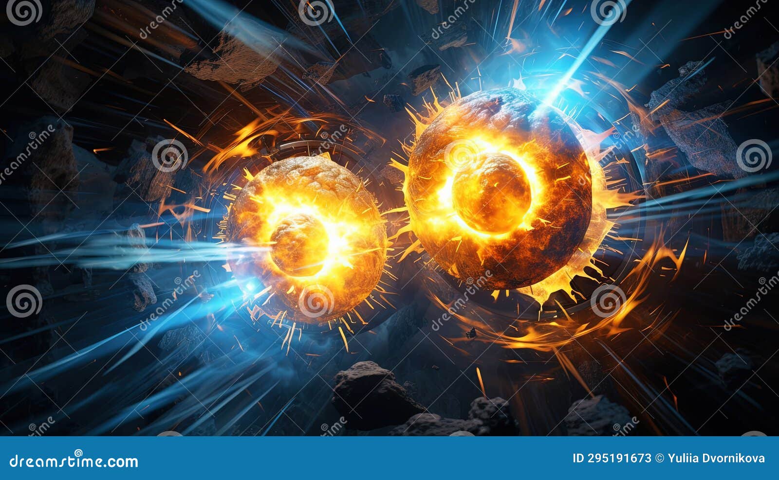 Subatomic Proton Particle Collision. Nuclear Fusion Concept Stock Image ...