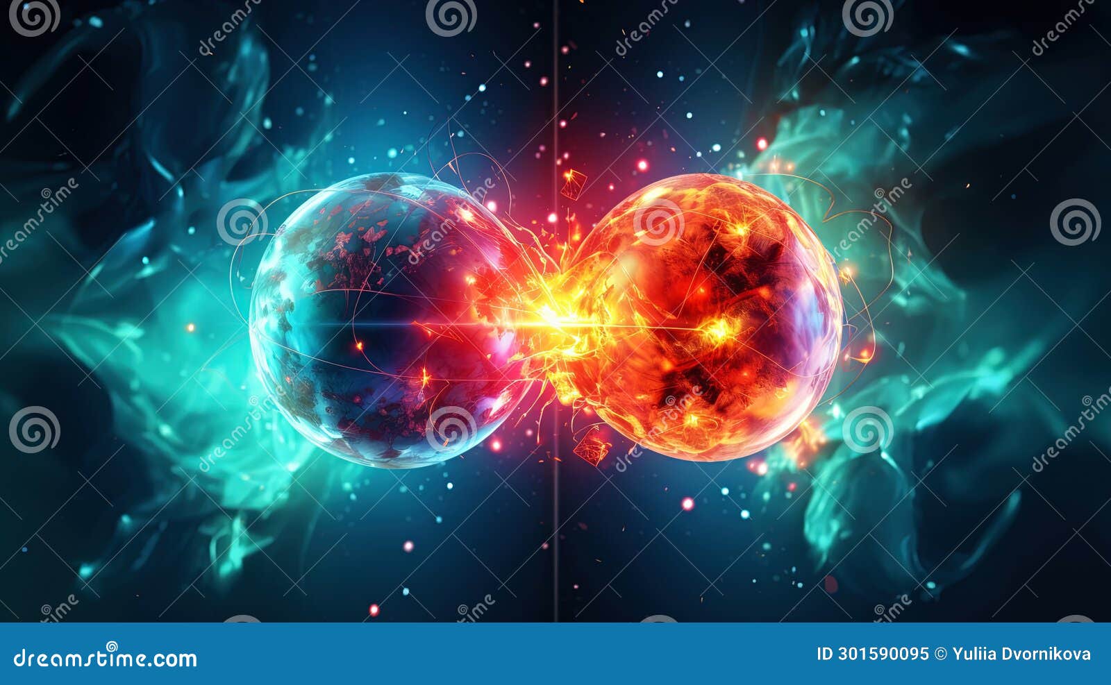 Subatomic Proton Particle Collision. Nuclear Fusion Concept Stock Illustration - Illustration of ...
