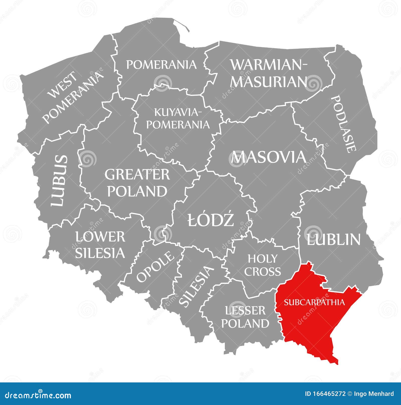 Subcarpathia Red Highlighted in Map of Poland Stock Illustration ...