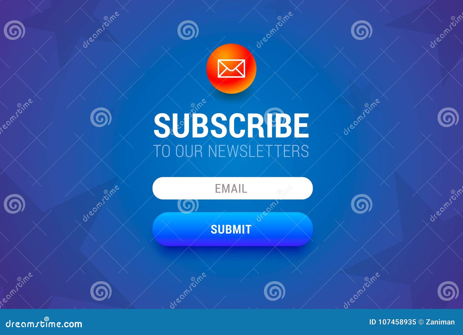 Subcribe Form With Name And Email Input Fields And Submit Button Stock