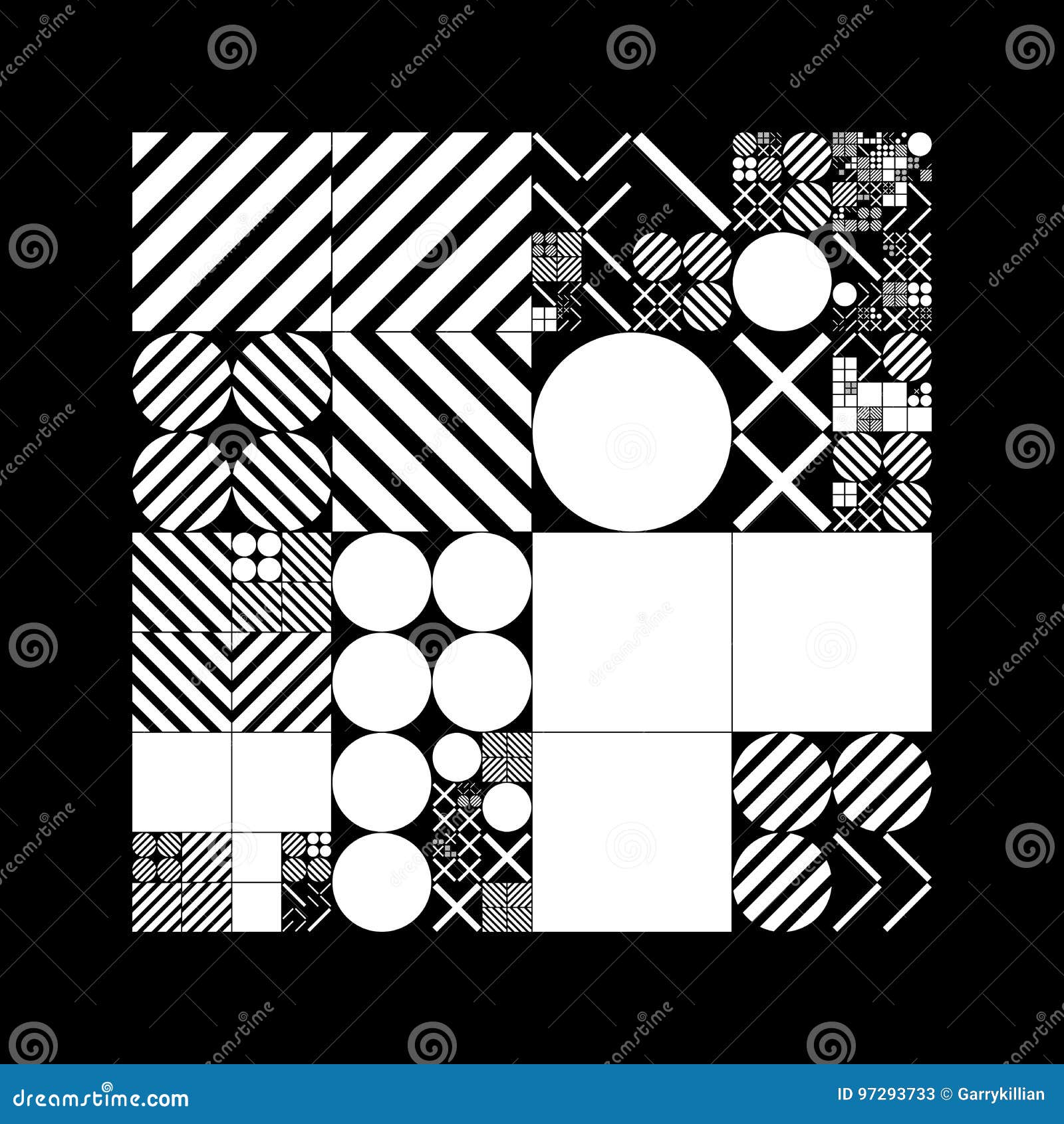 Subdivided Grid System with Symbols. Randomly Sized Objects with Fixed ...