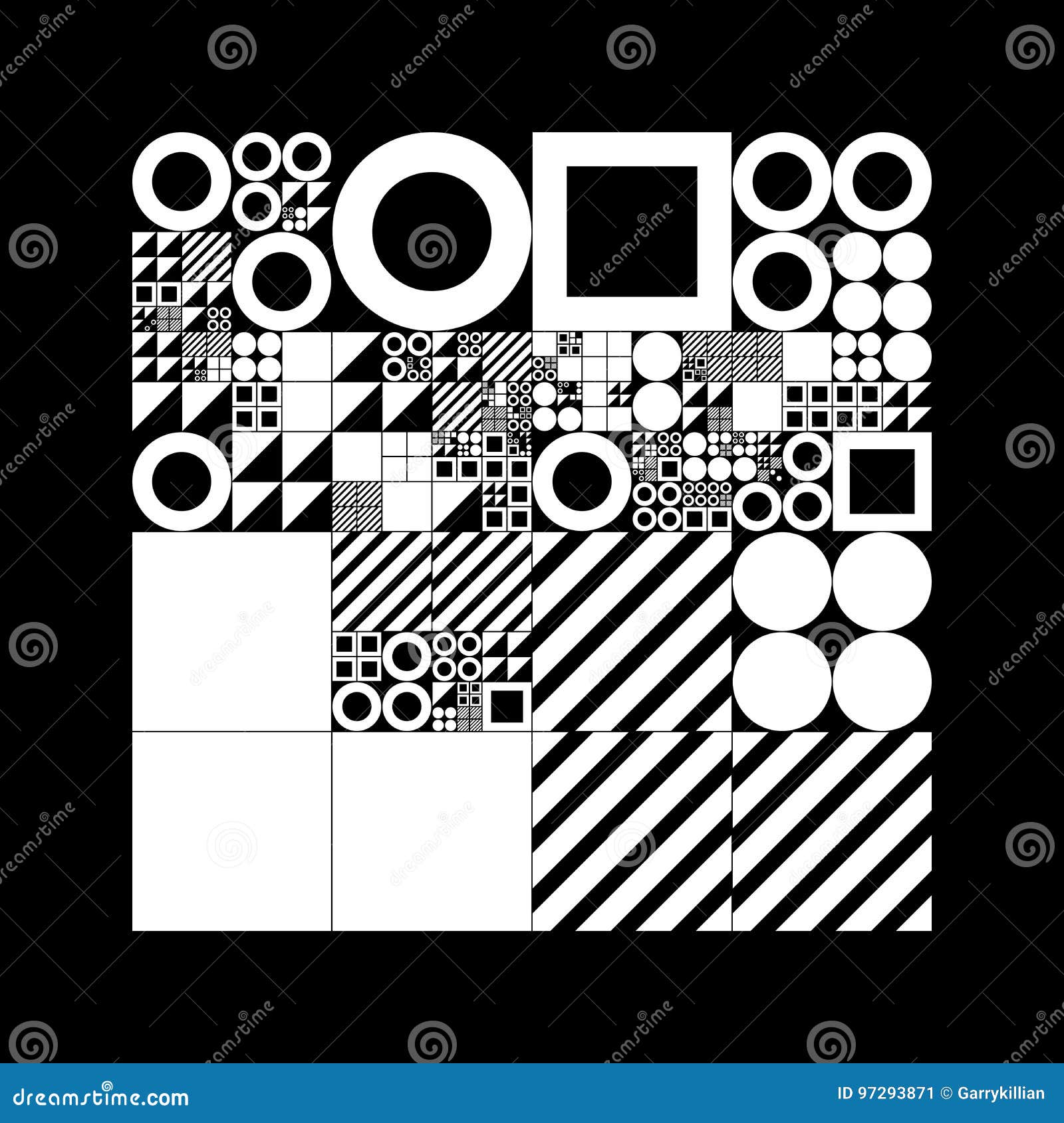 Subdivided Grid System With Symbols. Randomly Sized Objects With Fixed ...