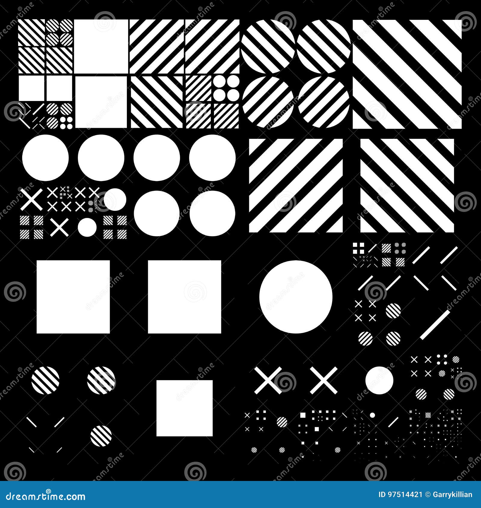 Subdivided Grid System With Symbols. Randomly Sized Objects With Fixed ...