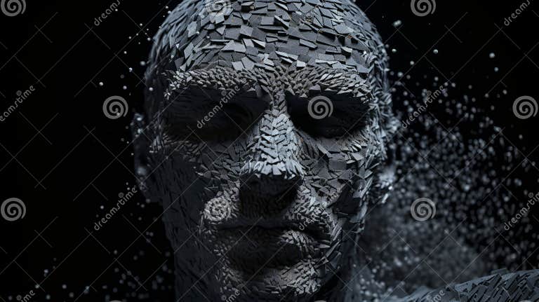 Subdued Pointillism 3d Render of Human Head with Shards of Different ...