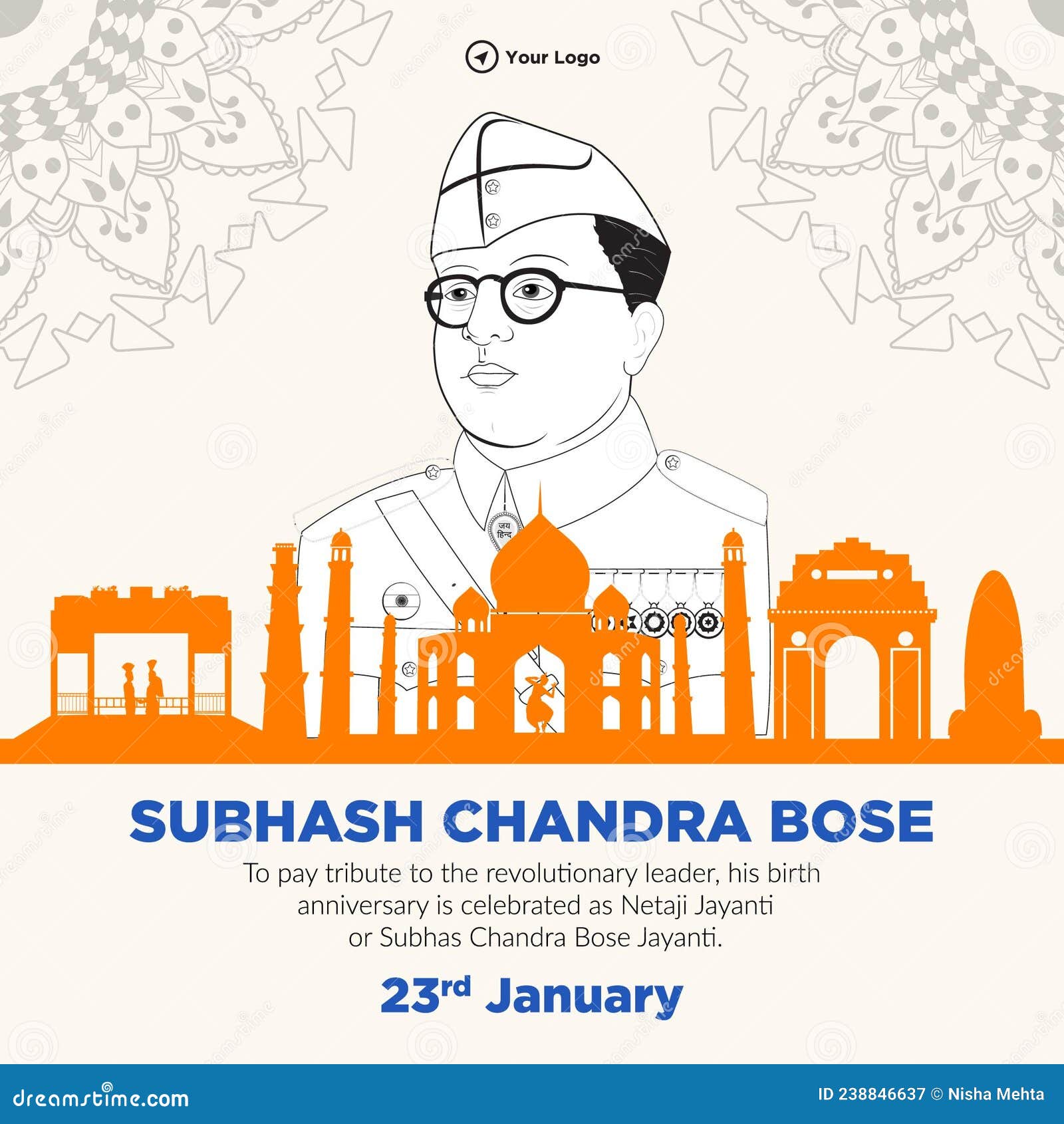 Subhash Chandra Bose Jayanti Banner Design Cartoon Vector ...
