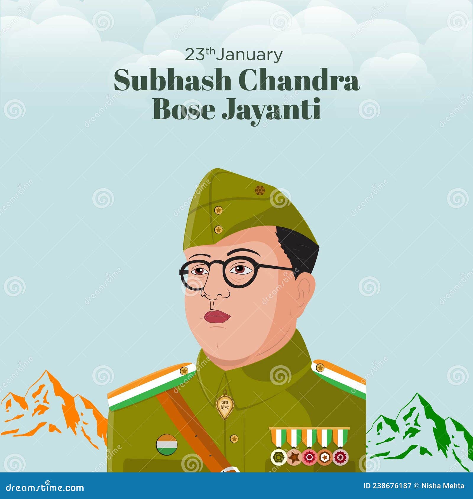 Subhash Chandra Bose Jayanti Banner Design Cartoon Vector ...