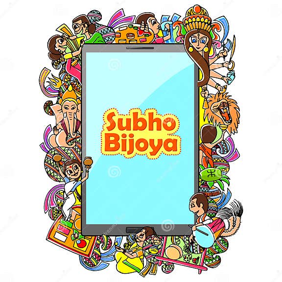 Subho Bijoya Doodle Drawing for Mobile Application Stock Vector ...