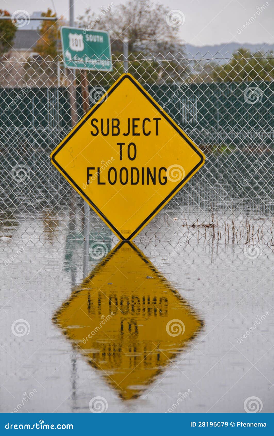 Subject To Flooding Sign and Reflection Stock Image - Image of rain ...