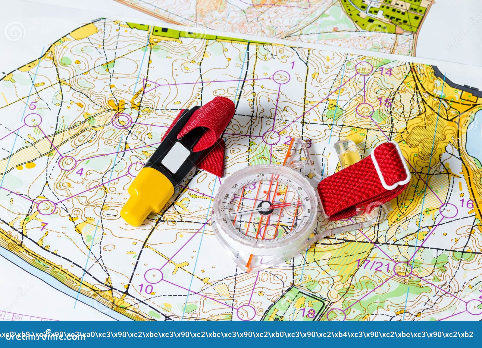 Orienteering Symbols Map Compass and Chip Stock Image - Image of ...