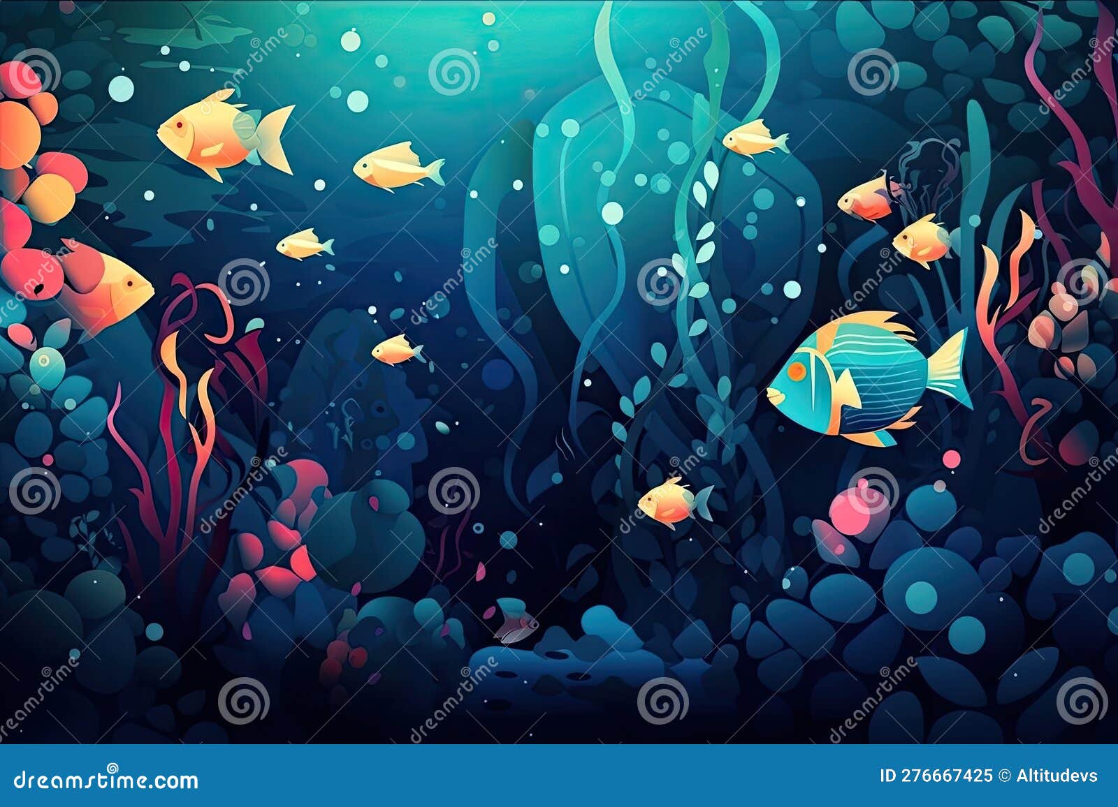 Sublime Underwater Scene with Geometric Shapes and Schools of Fish ...