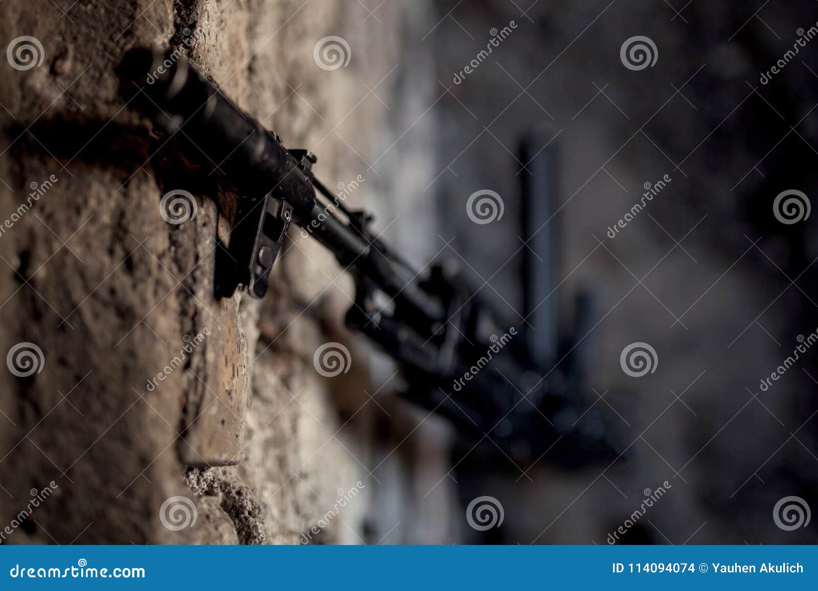 Submachine Gun Kalashnikov AK-47 Against The Wall Stock Photo ...