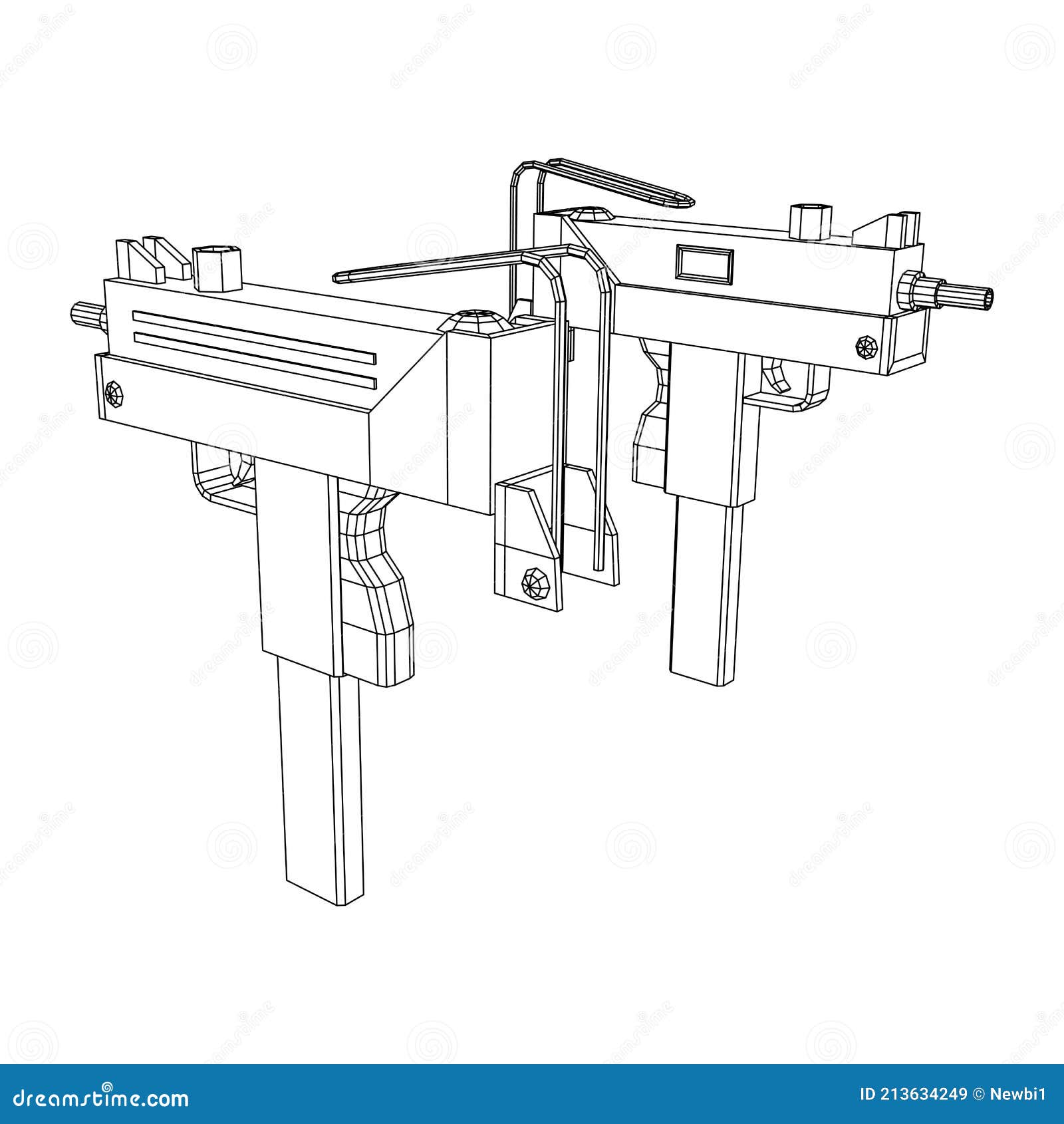 Submachine Gun Modern Firearms Pistol. Wireframe Low Poly Mesh Stock ...