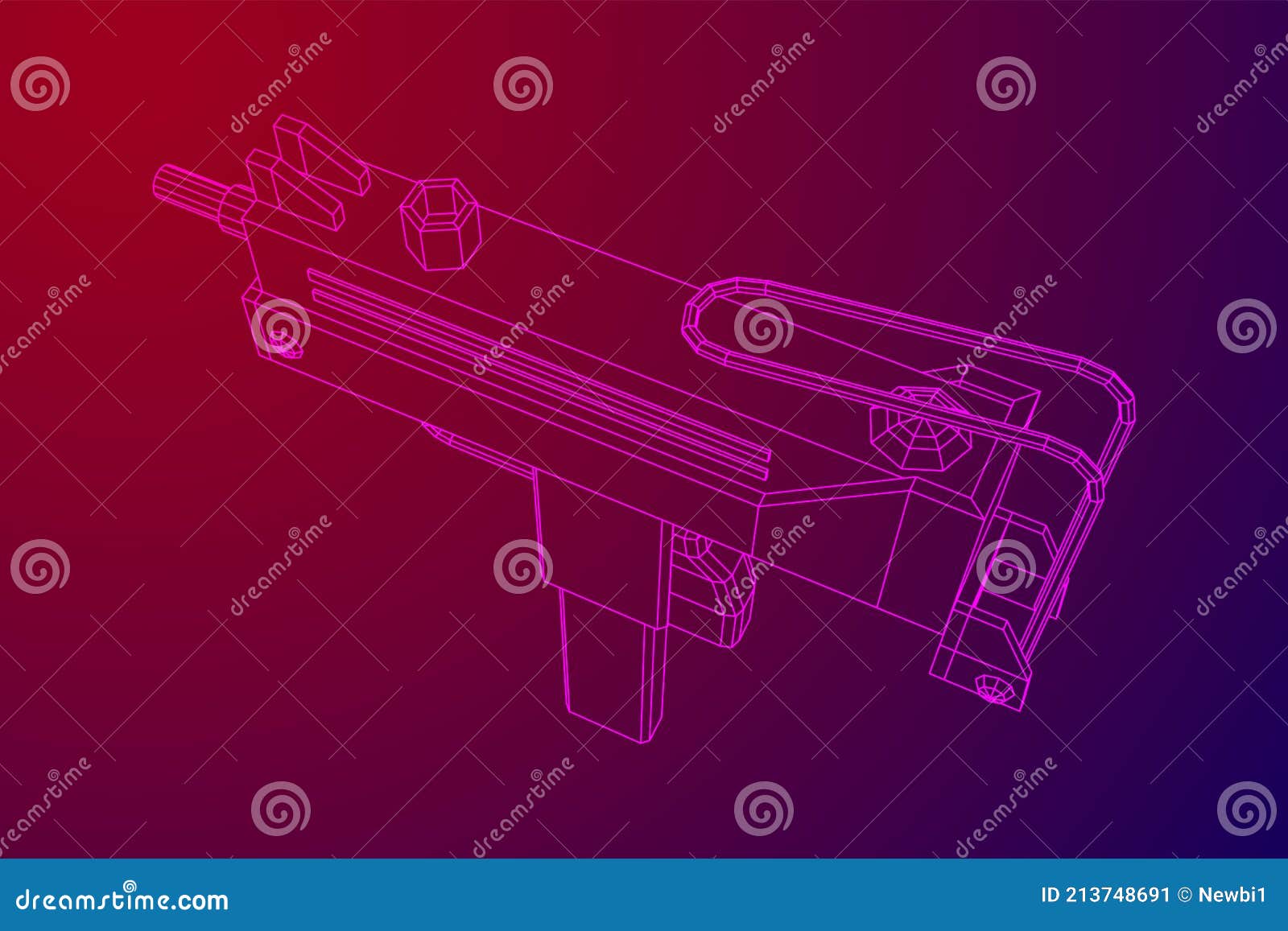Submachine Gun Modern Firearms Pistol. Wireframe Low Poly Mesh Stock ...
