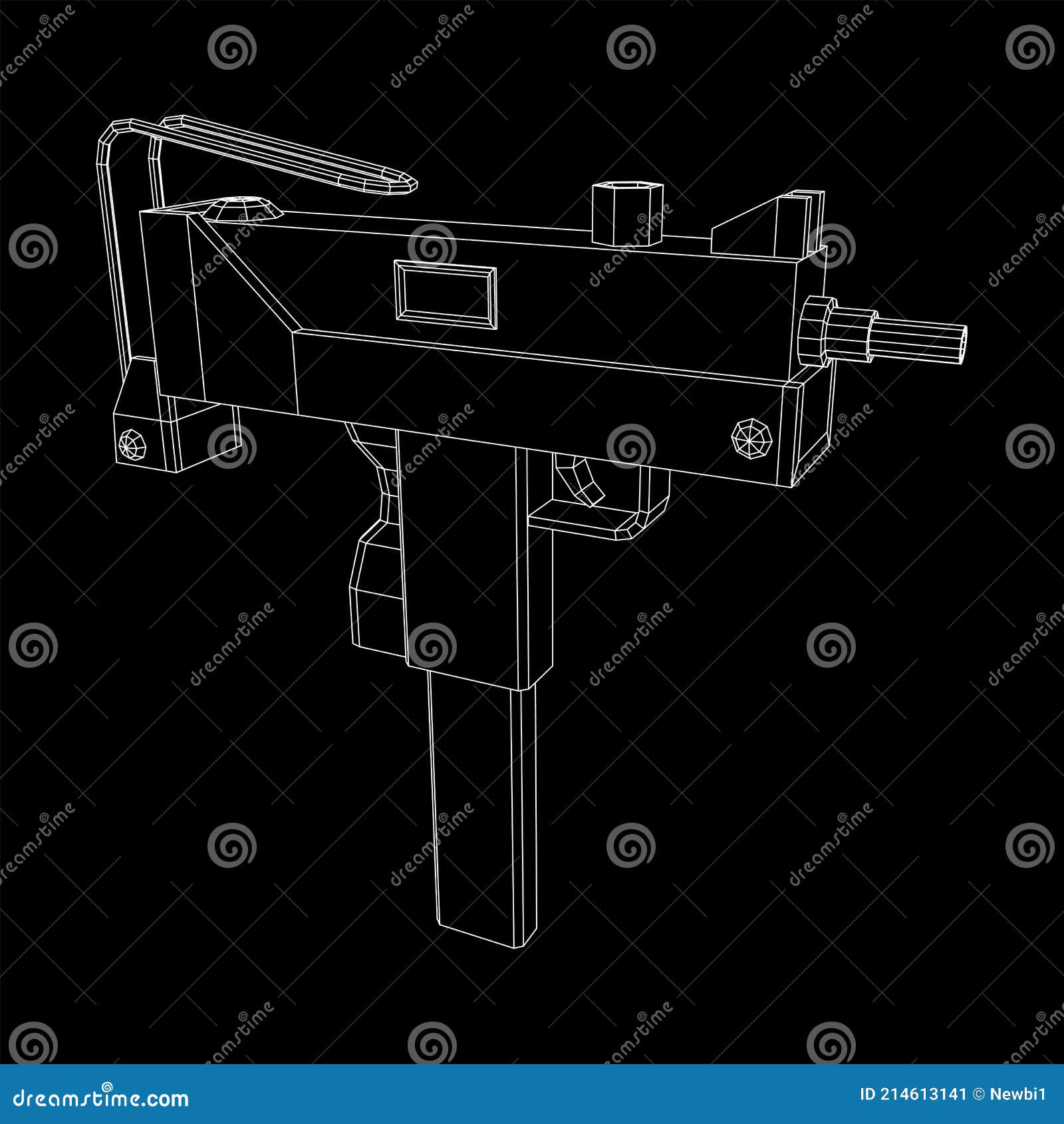 Submachine Gun Modern Firearms Pistol. Wireframe Low Poly Mesh Stock ...