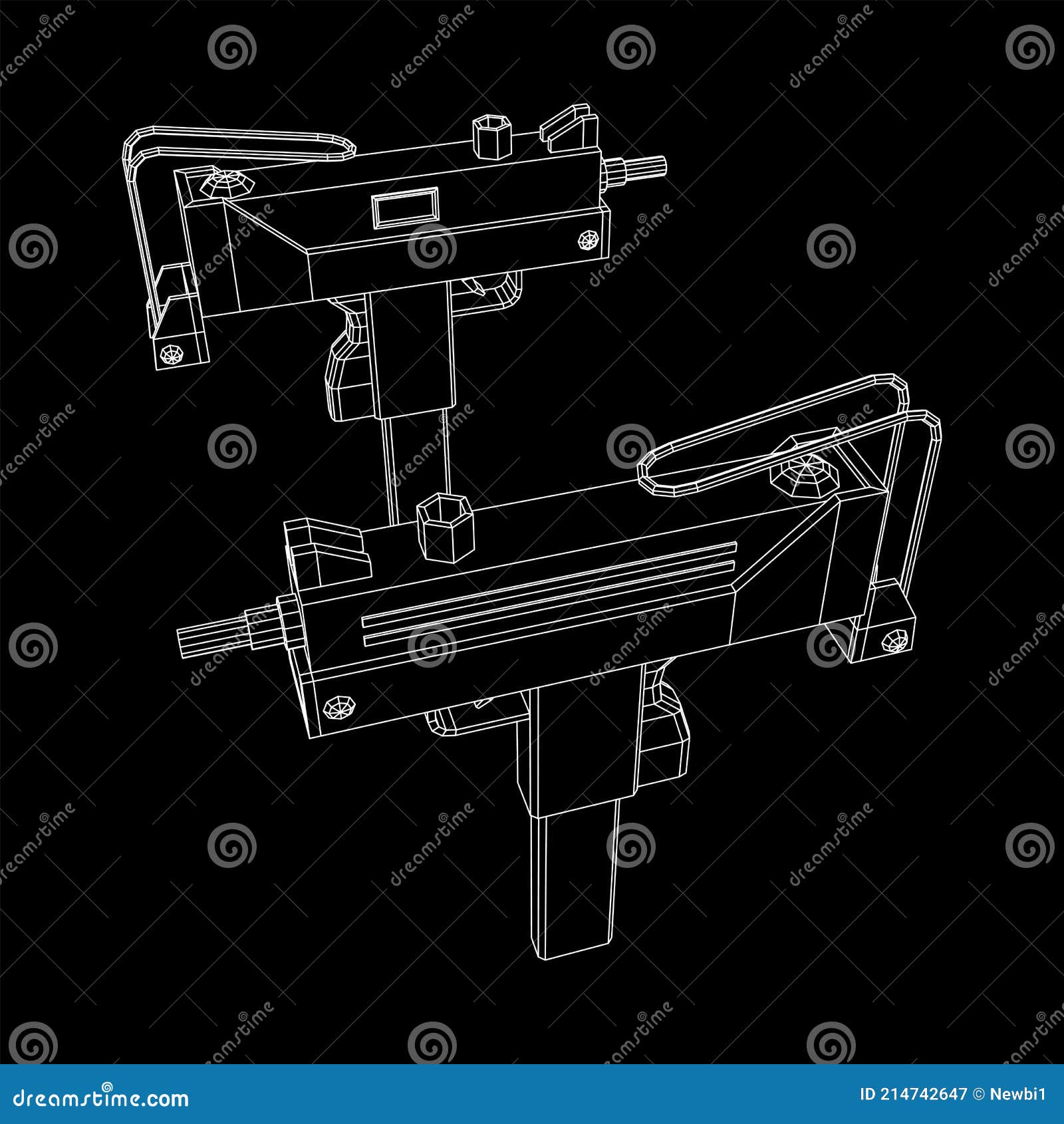 Submachine Gun Modern Firearms Pistol. Wireframe Low Poly Mesh Stock ...