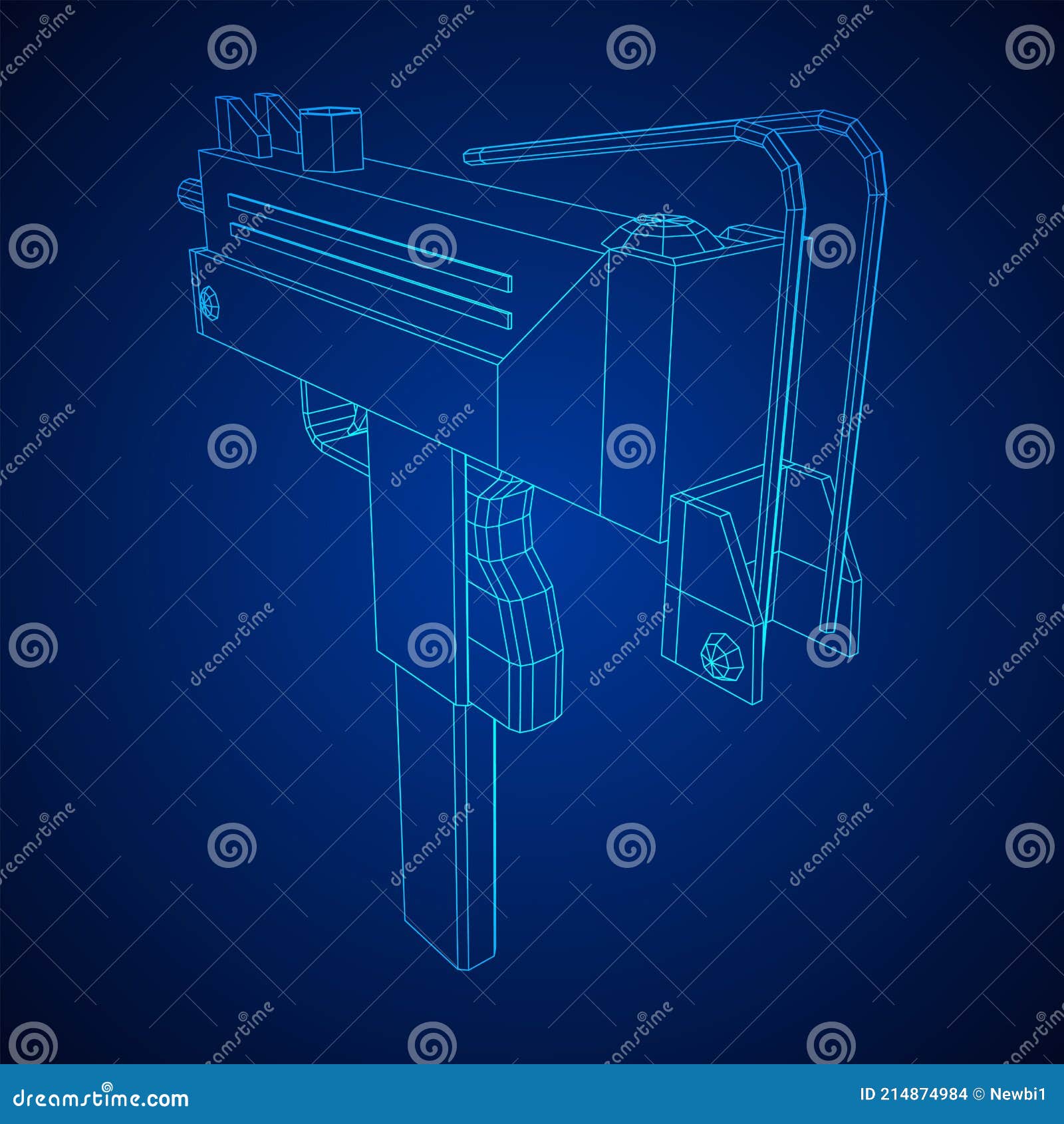Submachine Gun Modern Firearms Pistol. Wireframe Low Poly Mesh Stock ...
