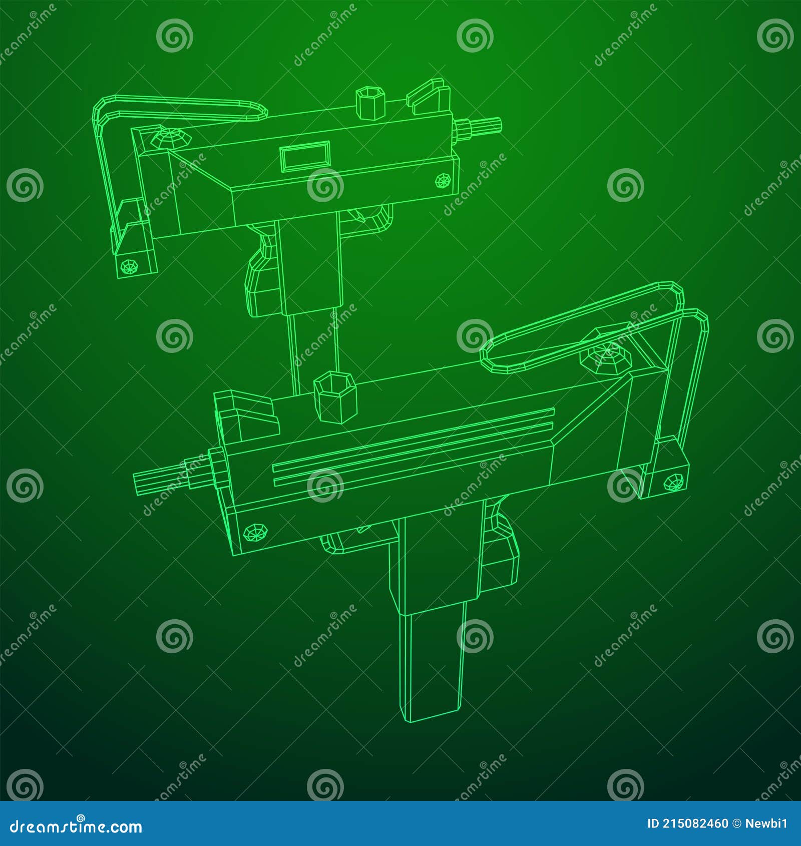 Submachine Gun Modern Firearms Pistol. Wireframe Low Poly Mesh Stock ...
