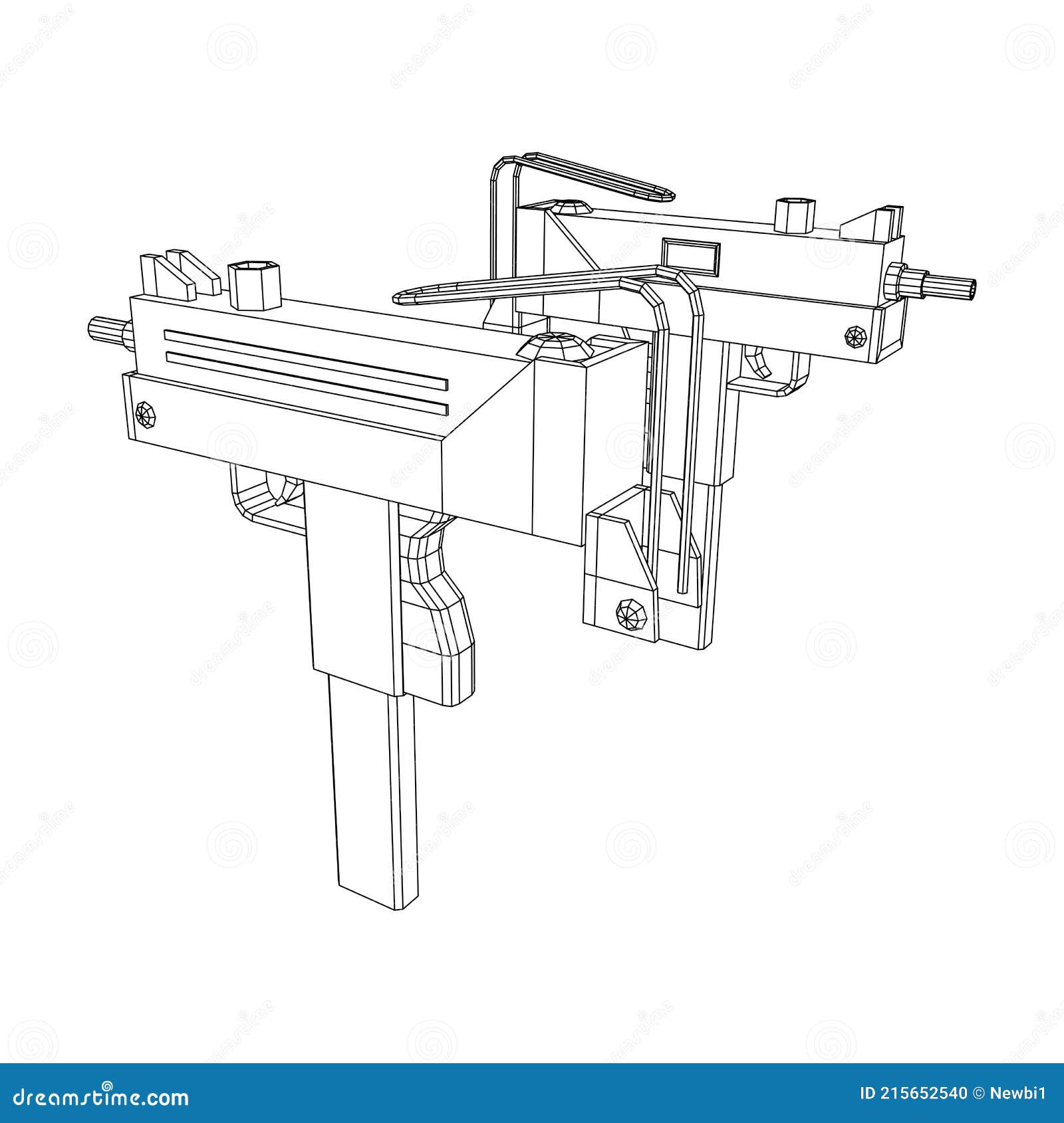 Submachine Gun Modern Firearms Pistol. Wireframe Low Poly Mesh Stock ...