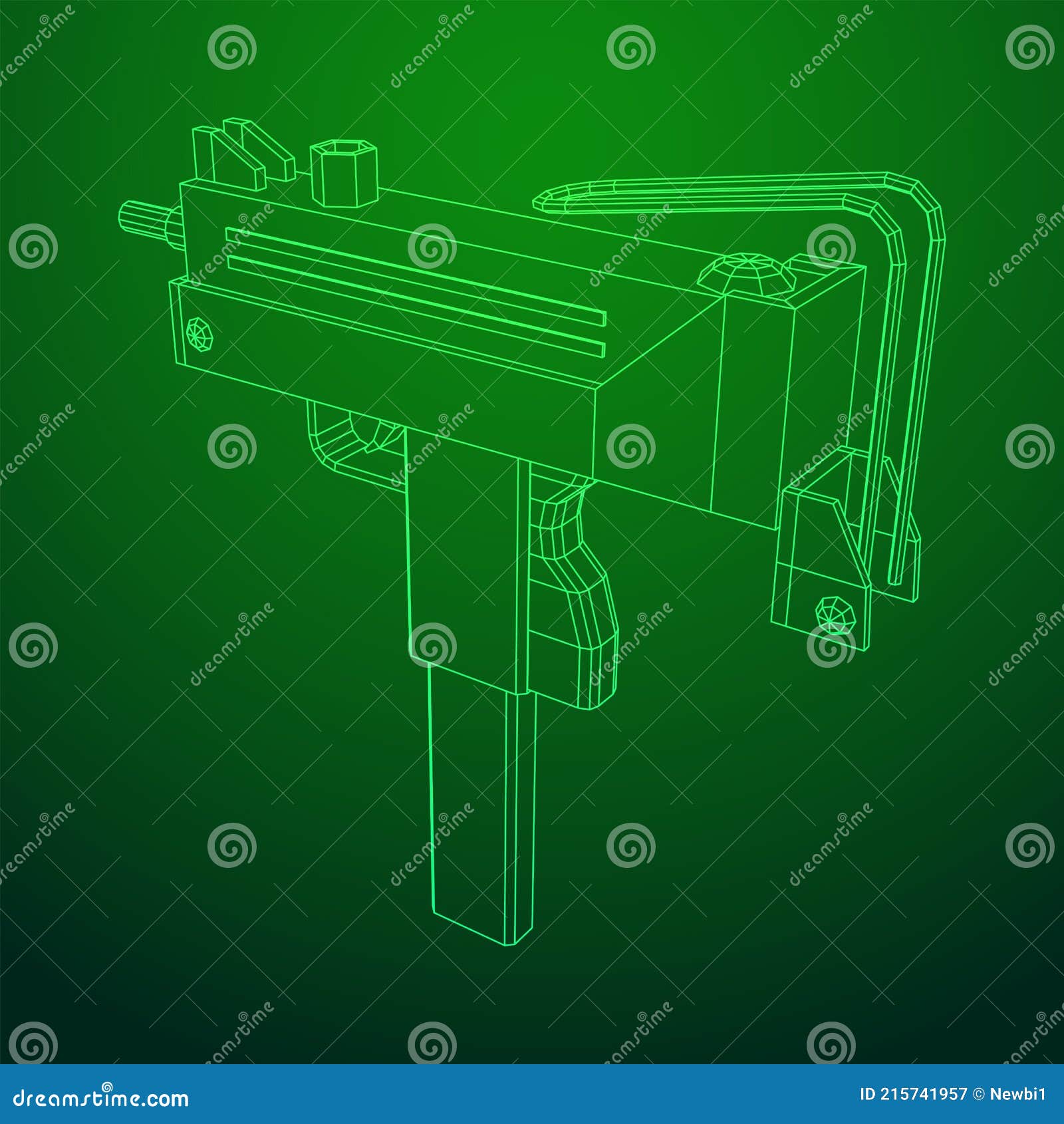 Submachine Gun Modern Firearms Pistol. Wireframe Low Poly Mesh Stock ...