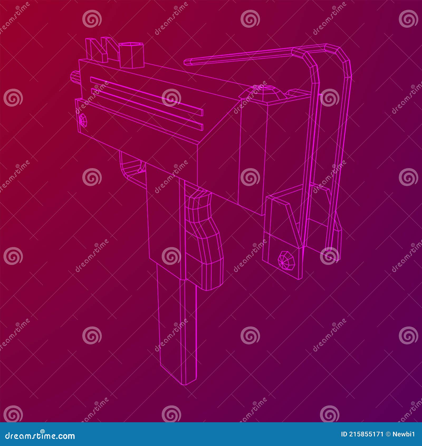 Submachine Gun Modern Firearms Pistol. Wireframe Low Poly Mesh Stock ...