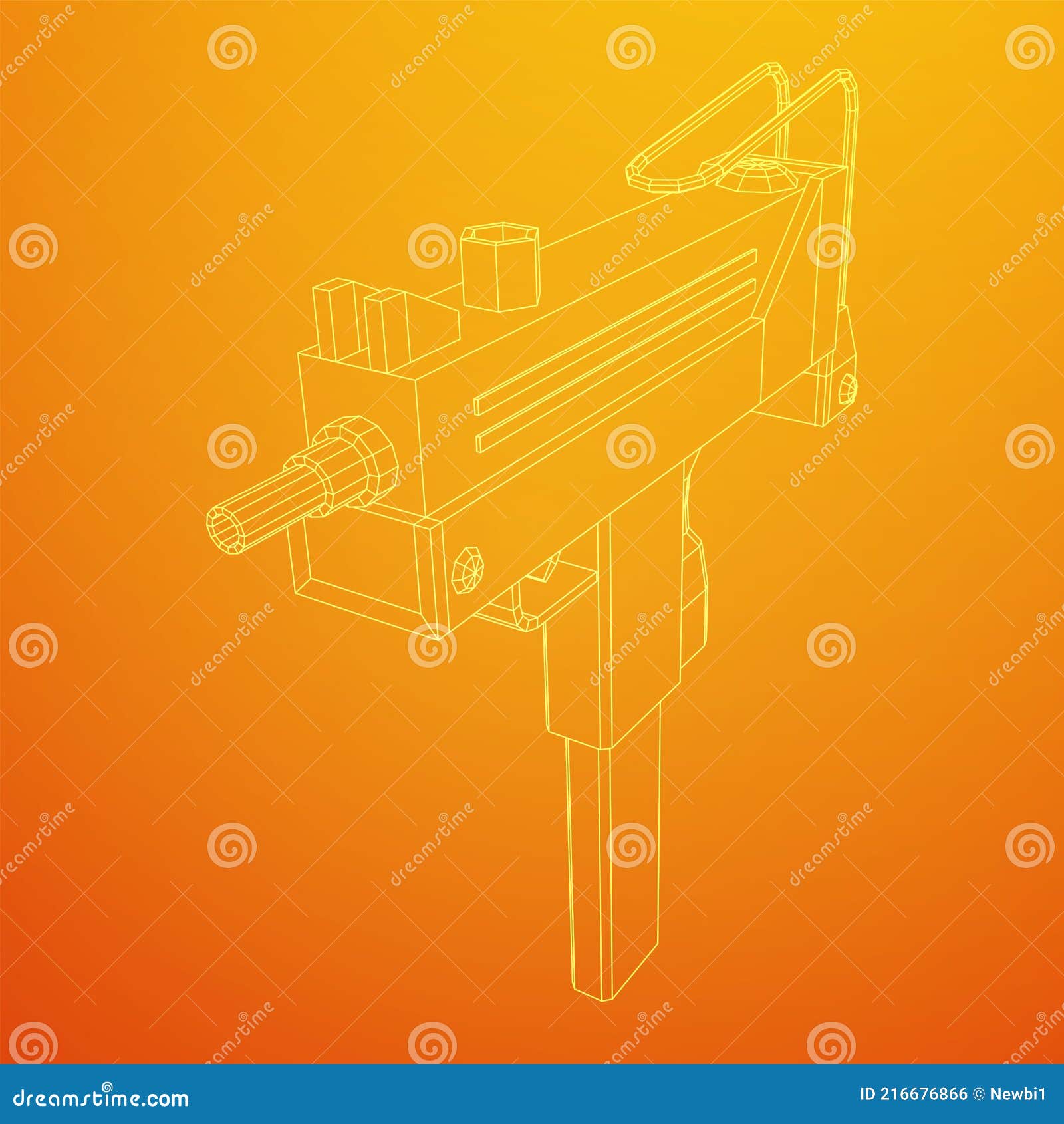 Submachine Gun Modern Firearms Pistol. Wireframe Low Poly Mesh Stock ...