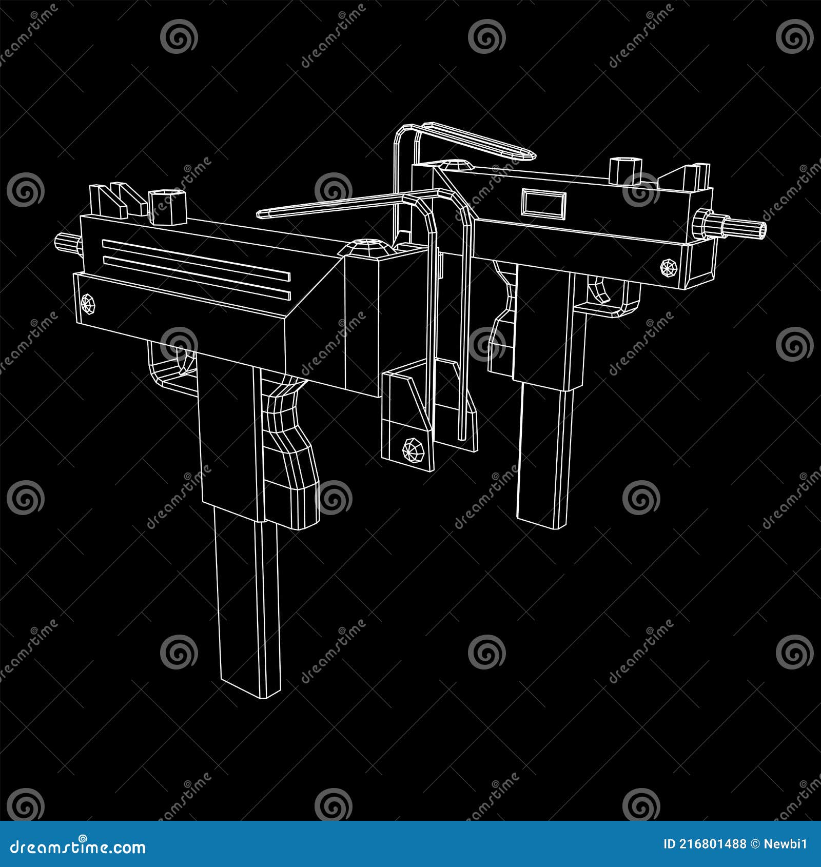 Submachine Gun Modern Firearms Pistol. Wireframe Low Poly Mesh Stock ...