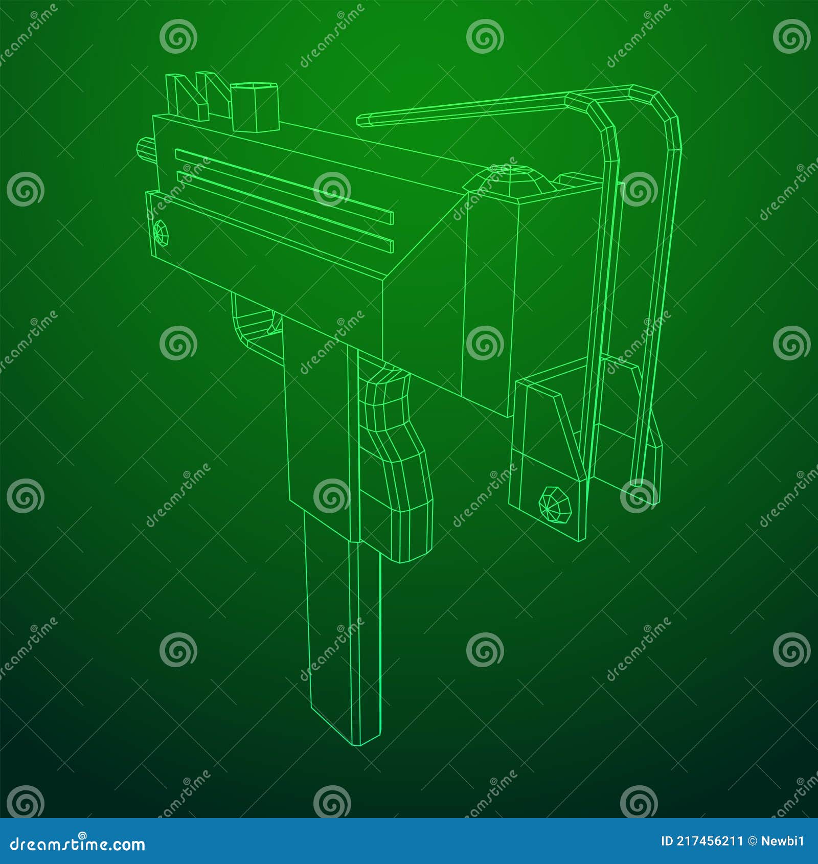 Submachine Gun Modern Firearms Pistol. Wireframe Low Poly Mesh Stock ...