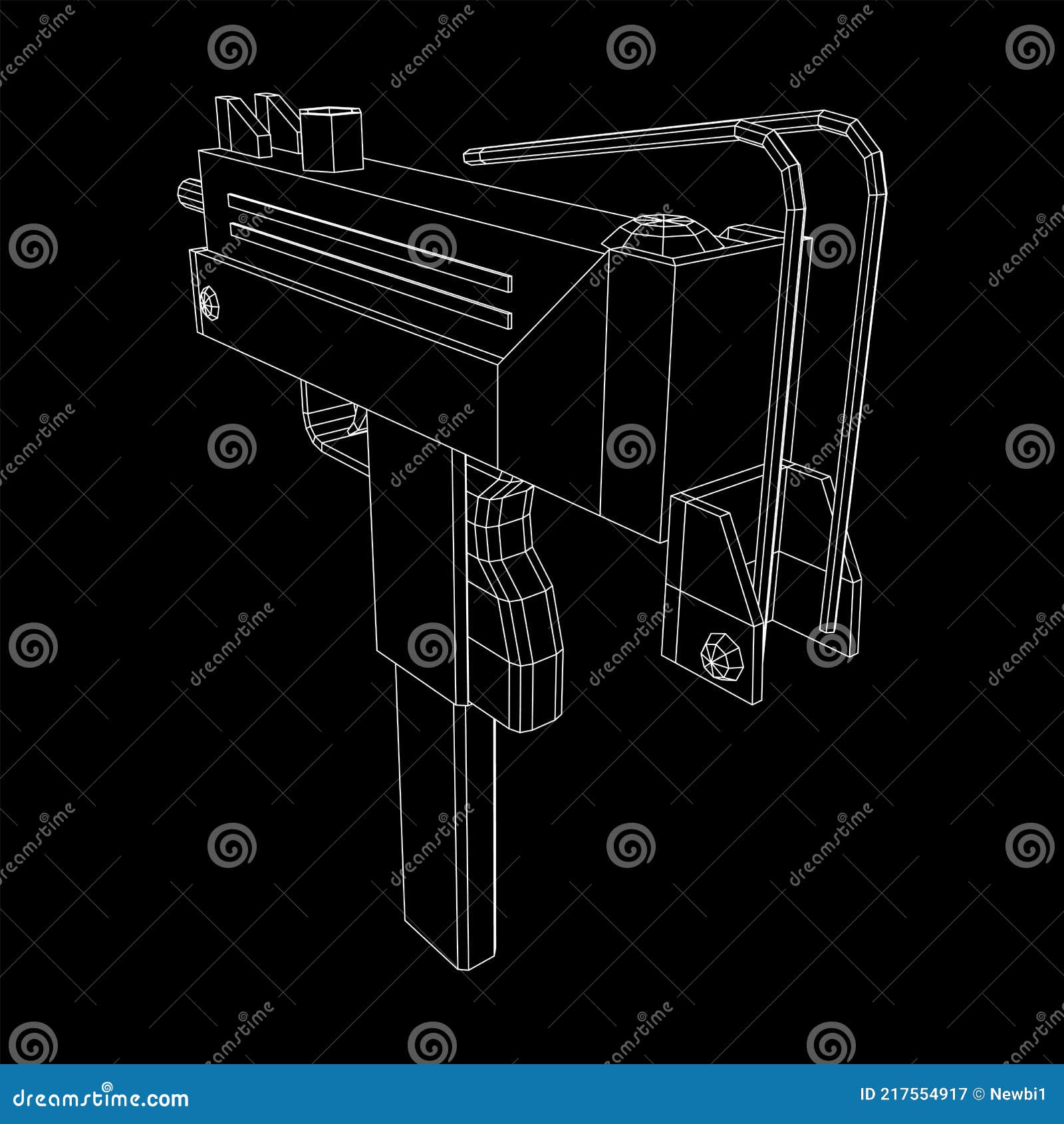 Submachine Gun Modern Firearms Pistol. Wireframe Low Poly Mesh Stock ...