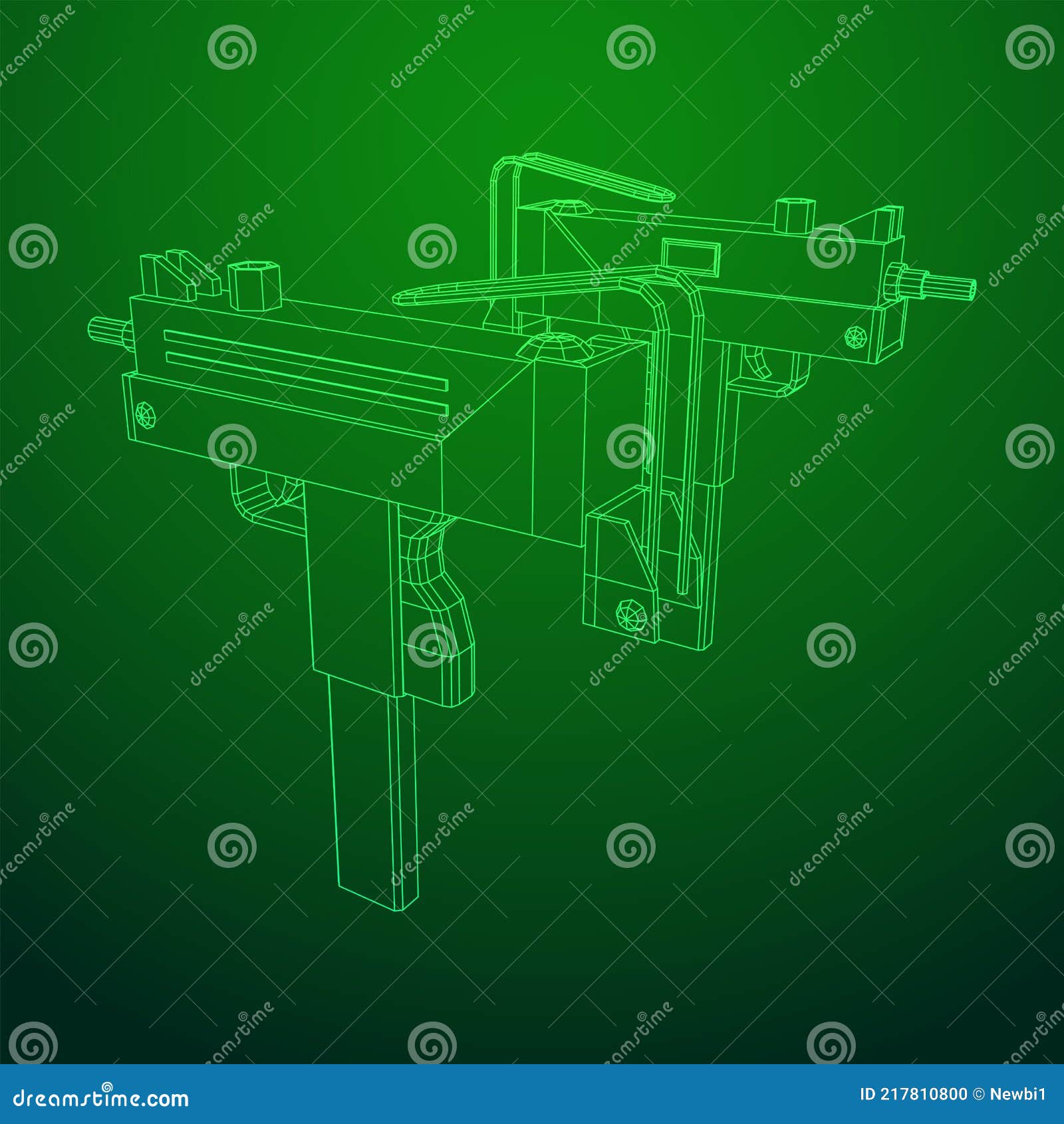 Submachine Gun Modern Firearms Pistol. Wireframe Low Poly Mesh Stock ...