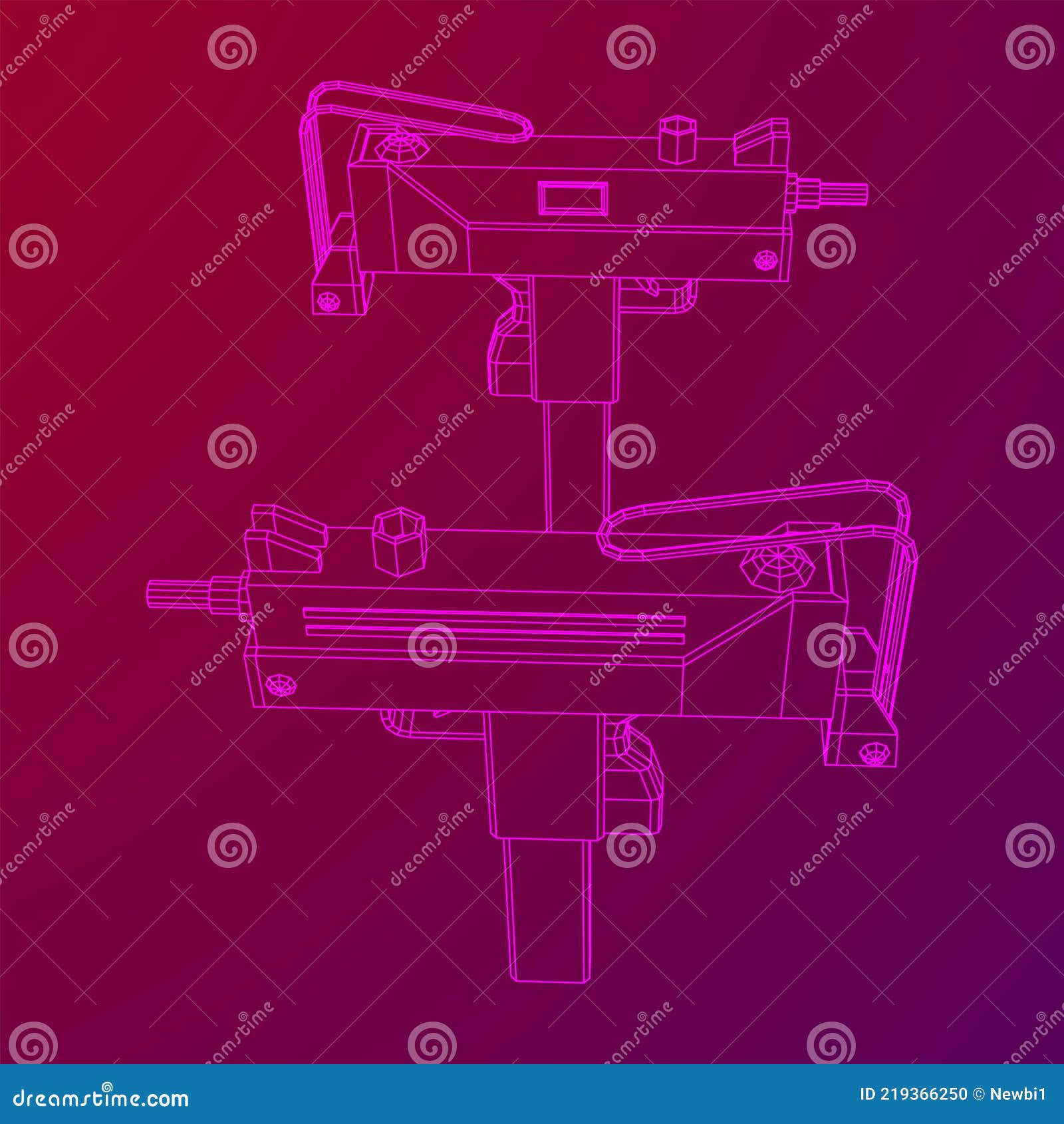 Submachine Gun Modern Firearms Pistol. Wireframe Low Poly Mesh Stock ...