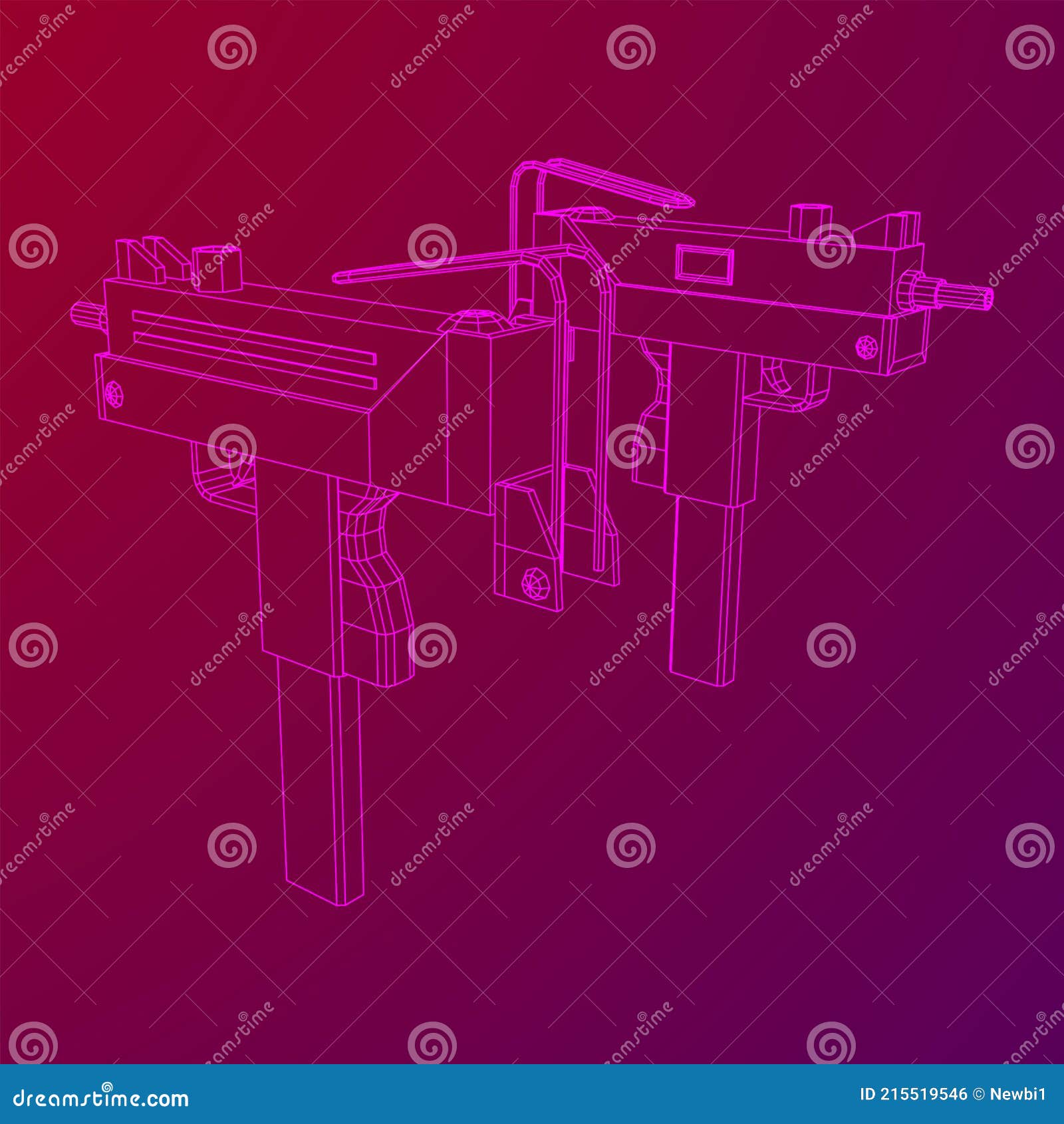 Submachine Gun Modern Firearms Pistol. Wireframe Low Poly Mesh Stock ...