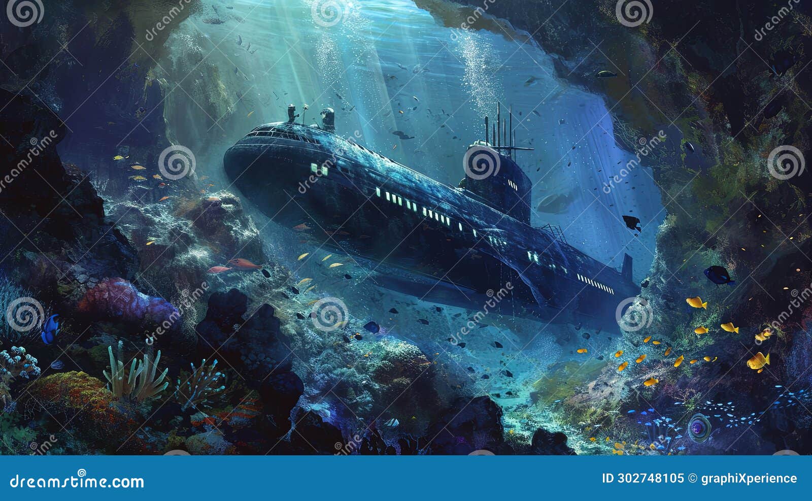 Submarine Adventure stock illustration. Illustration of ship - 302748105