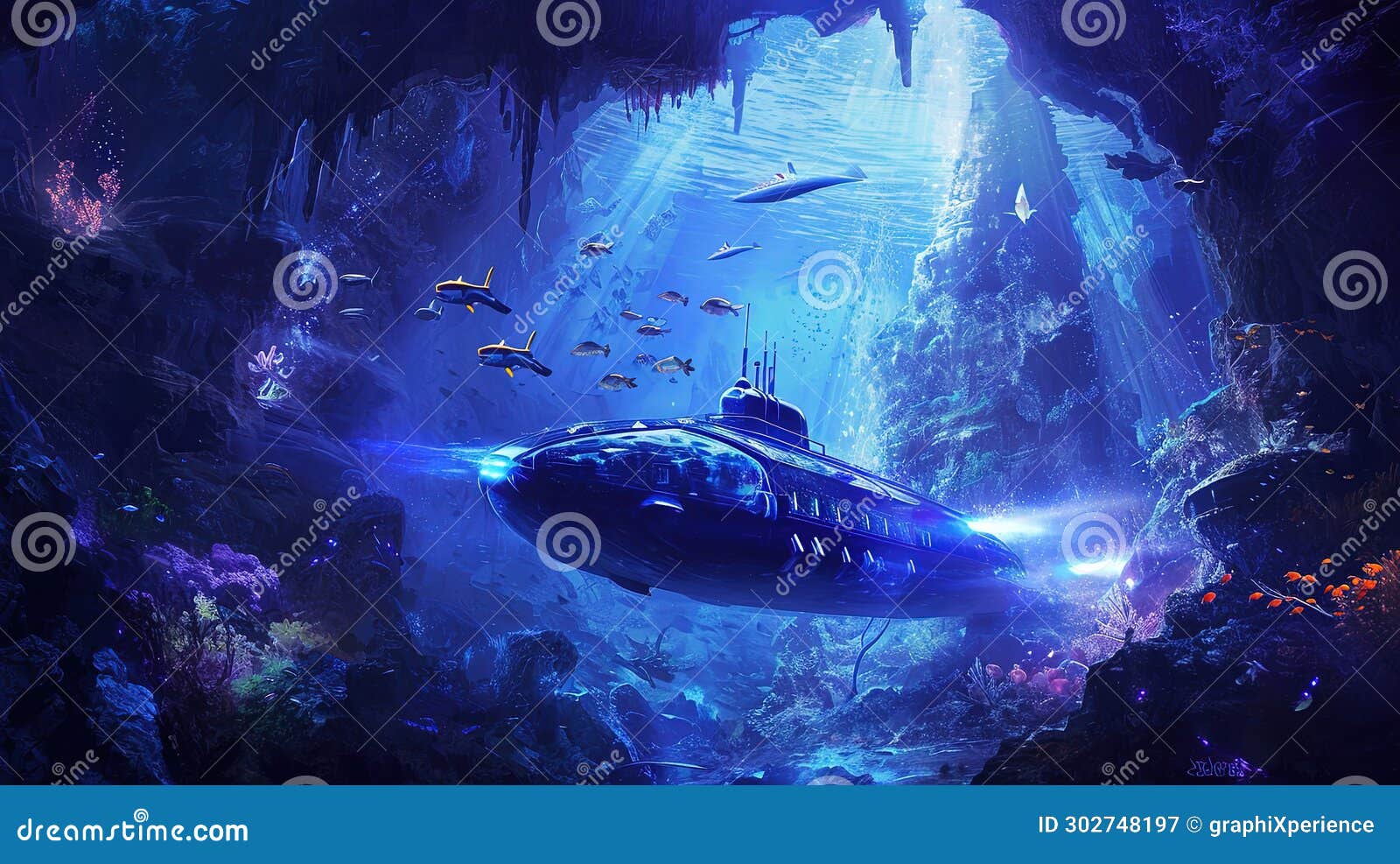 Submarine Adventure stock image. Image of ocean, texture - 302748197