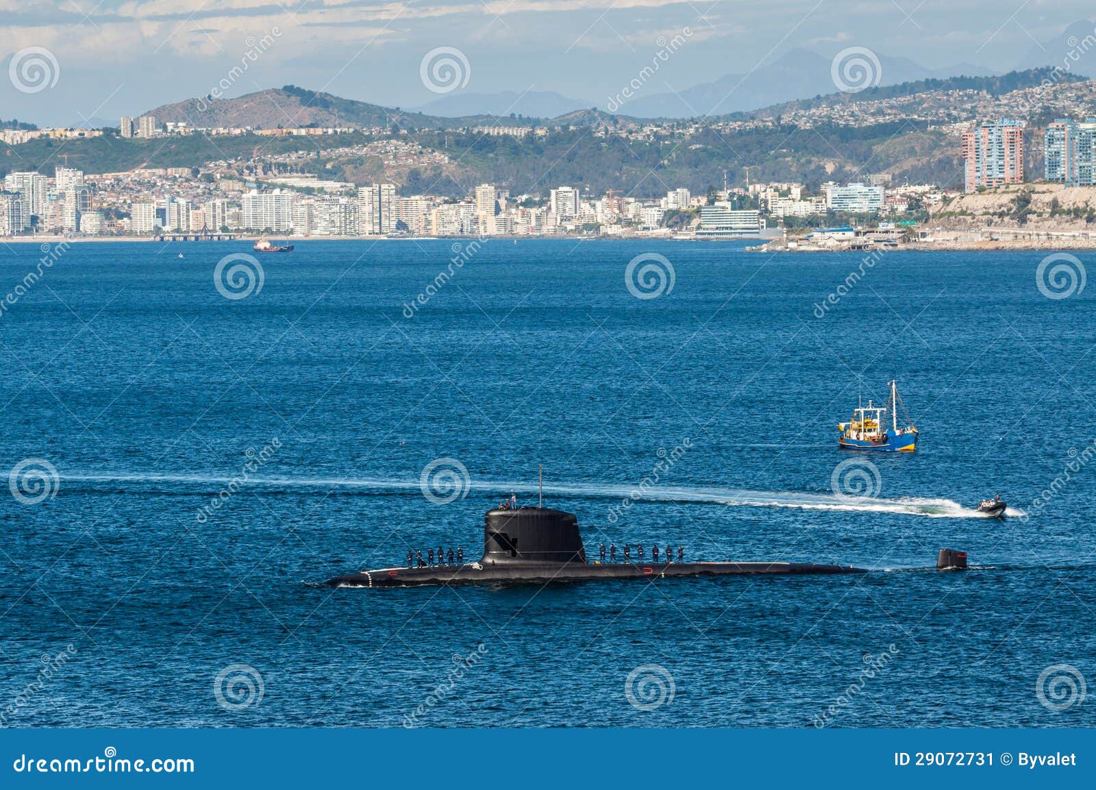 Submarine arriving at port stock image. Image of valparaiso - 29072731